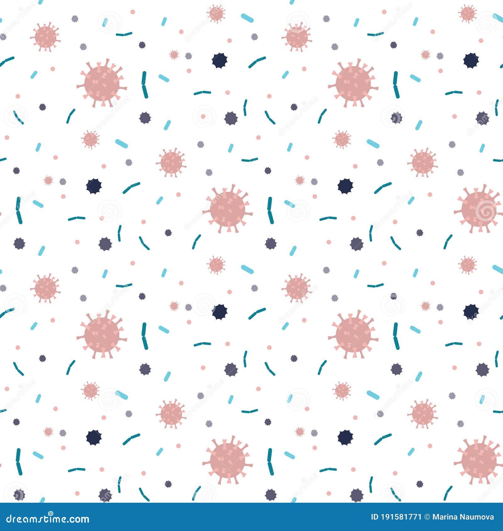 Seamless Pattern with Coronavirus and Bacteria. Viral Infection Texture ...