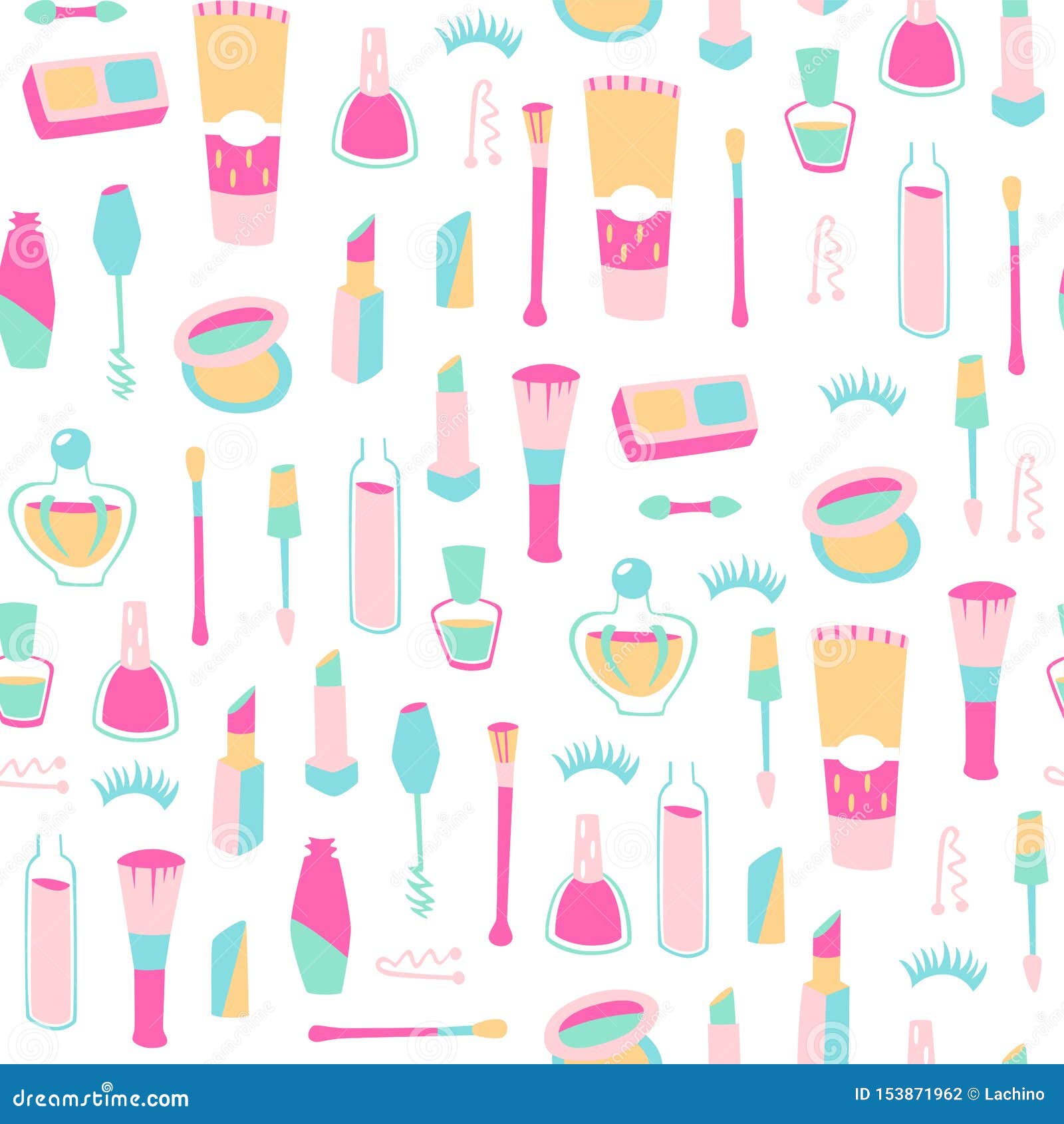 Seamless Pattern of Cosmetic Elements in Doodle Style Stock Vector ...