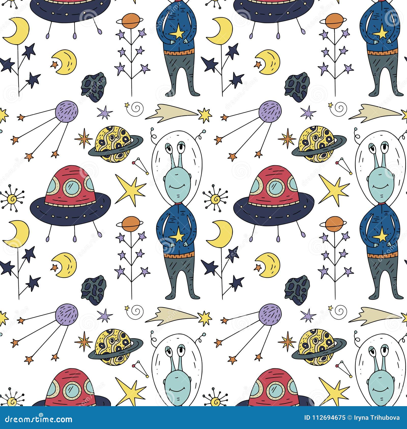 Seamless Pattern with Cosmos Doodle Illustrations. Stock Vector ...