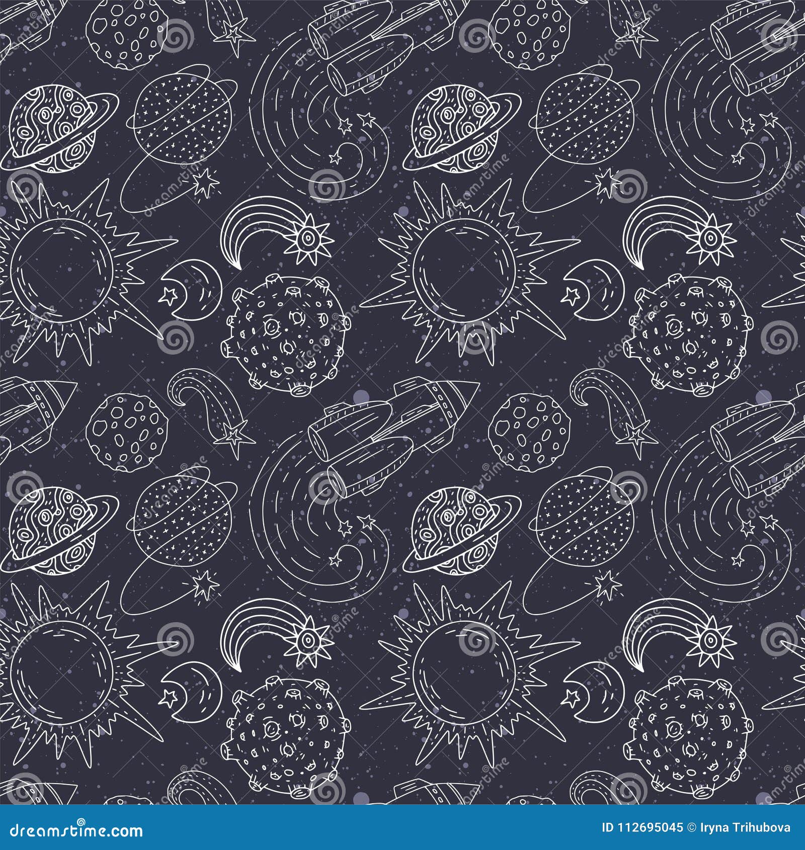 Seamless Pattern with Cosmos Doodle Illustrations. Stock Vector ...