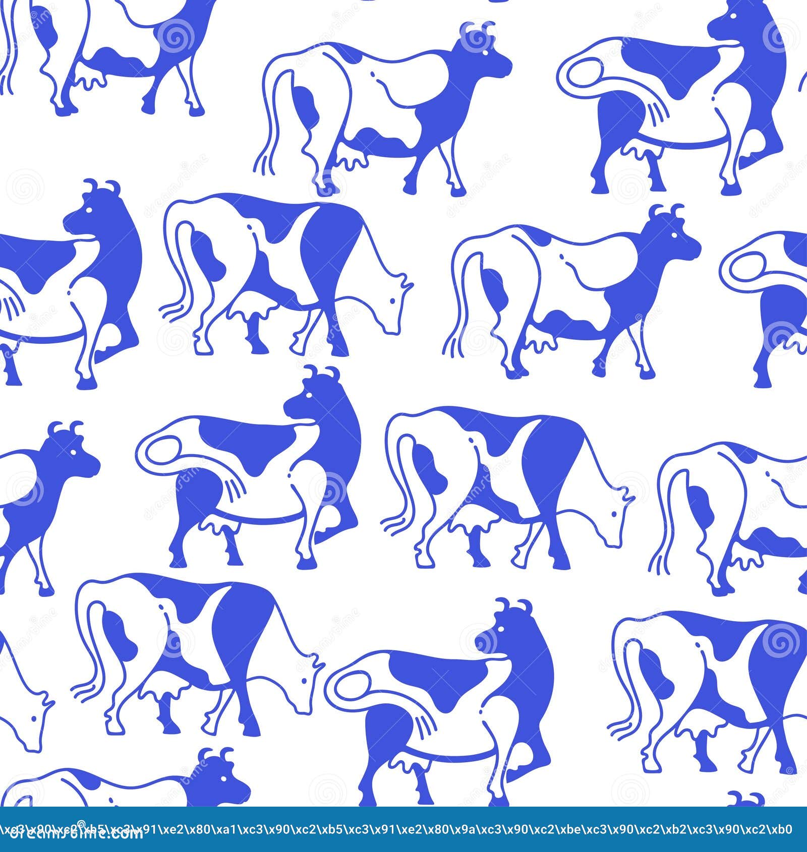 Seamless Pattern with Cows. Blue Cows. Vector Graphics Stock Vector ...