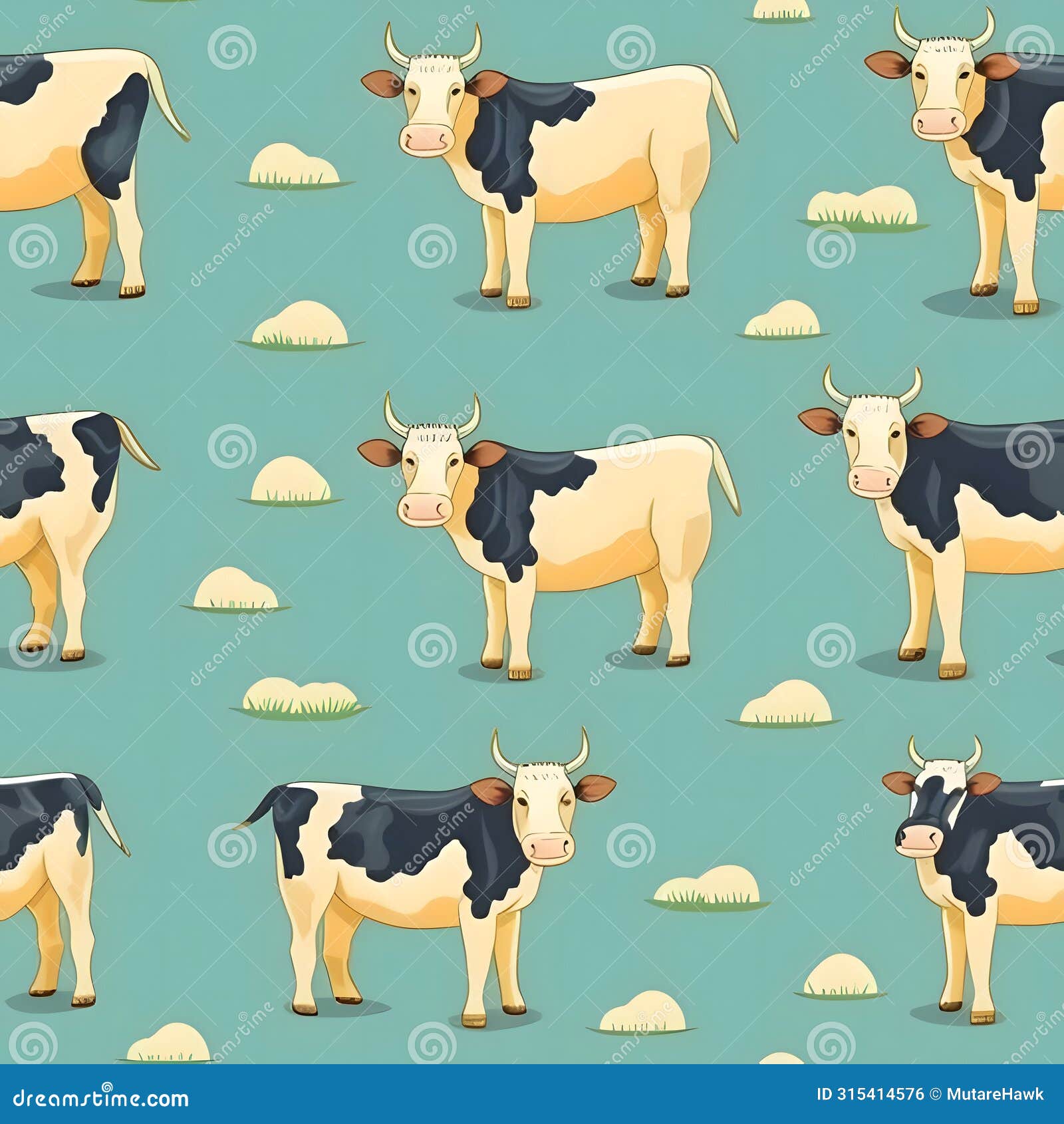 Seamless Pattern with Cows. Vector Illustration in Cartoon Style Stock Vector - Illustration of ...