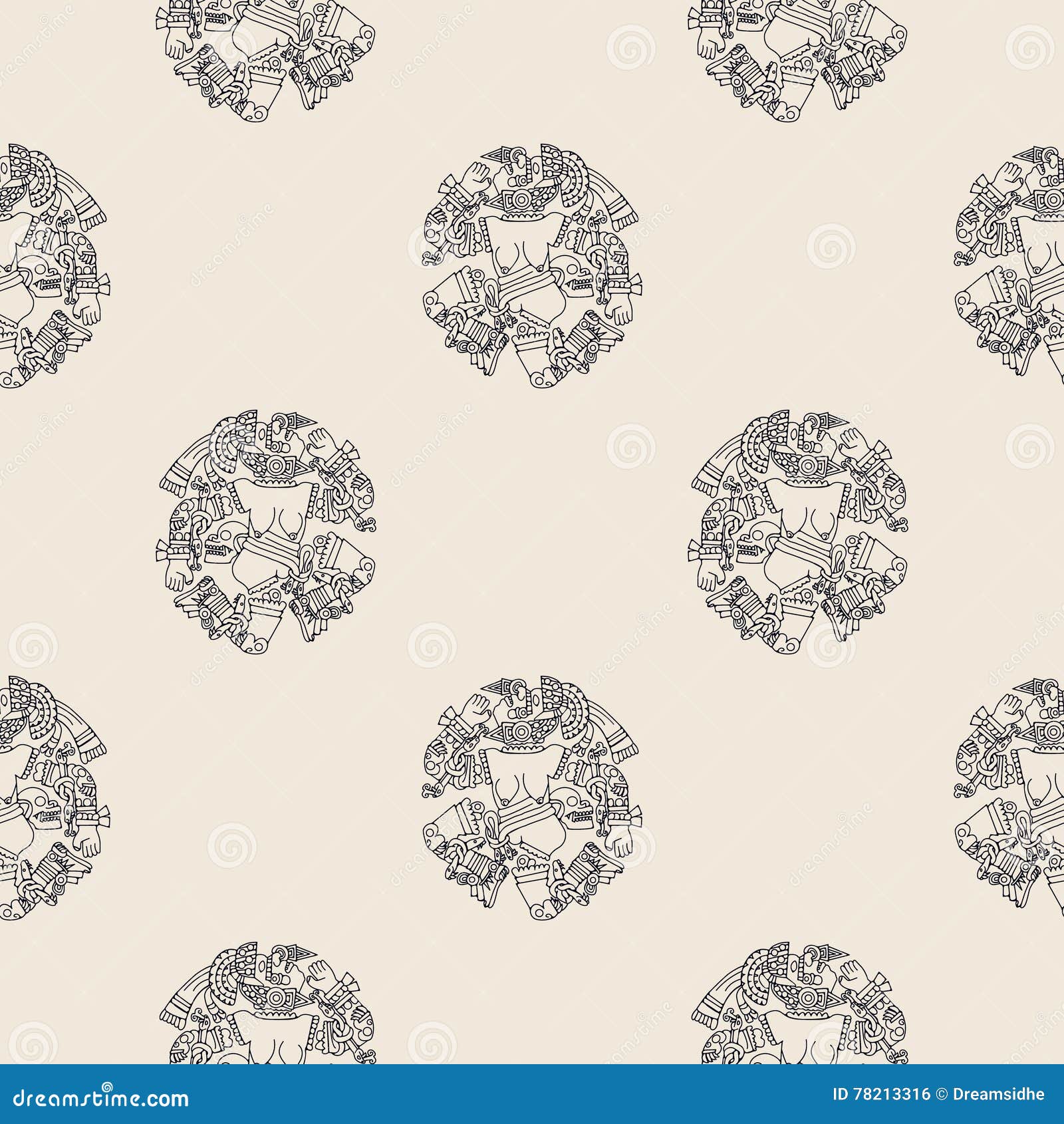 Seamless Pattern with Coyolxauhqui Aztec Goddess of the Moon Stock ...