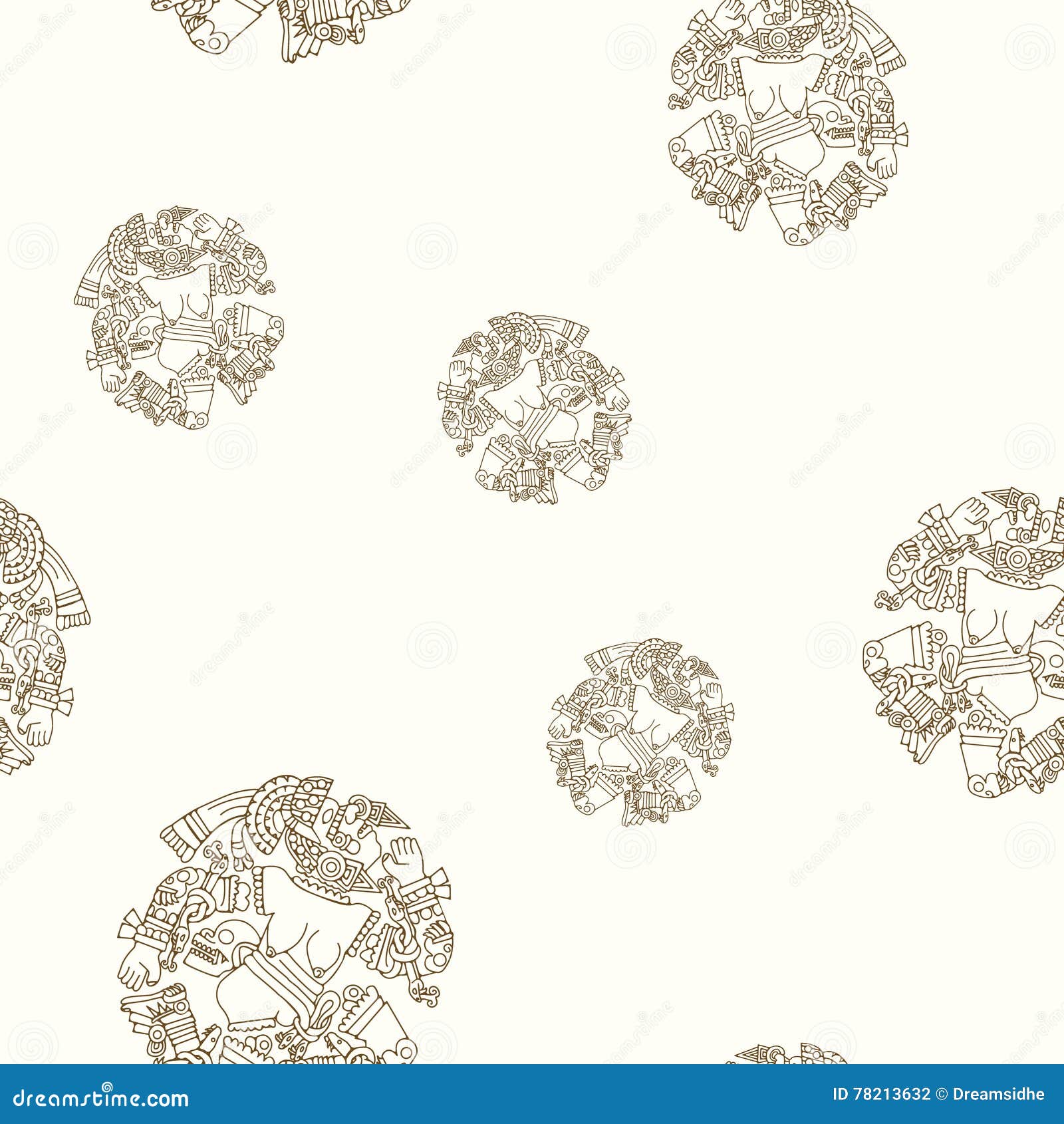 Seamless Pattern with Coyolxauhqui Aztec Goddess of the Moon Stock ...
