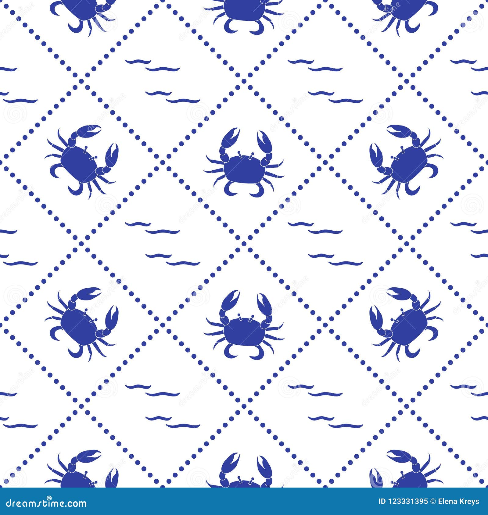 Seamless Pattern with Crabs and Waves. Stock Vector - Illustration of ...