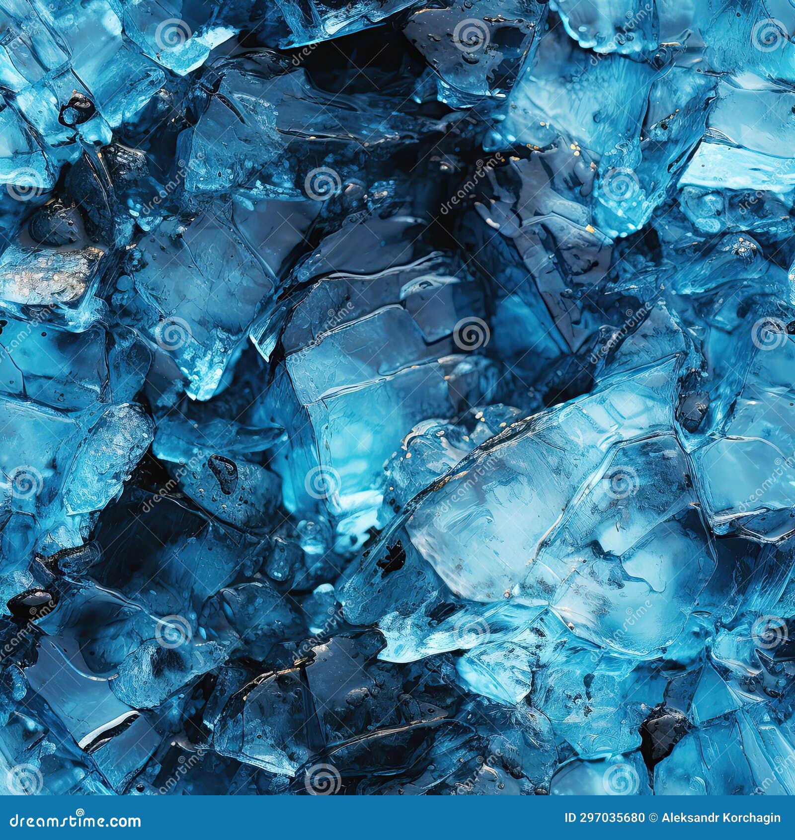 Seamless Pattern with Cracked Ice Texture in Winter on Blue Background ...