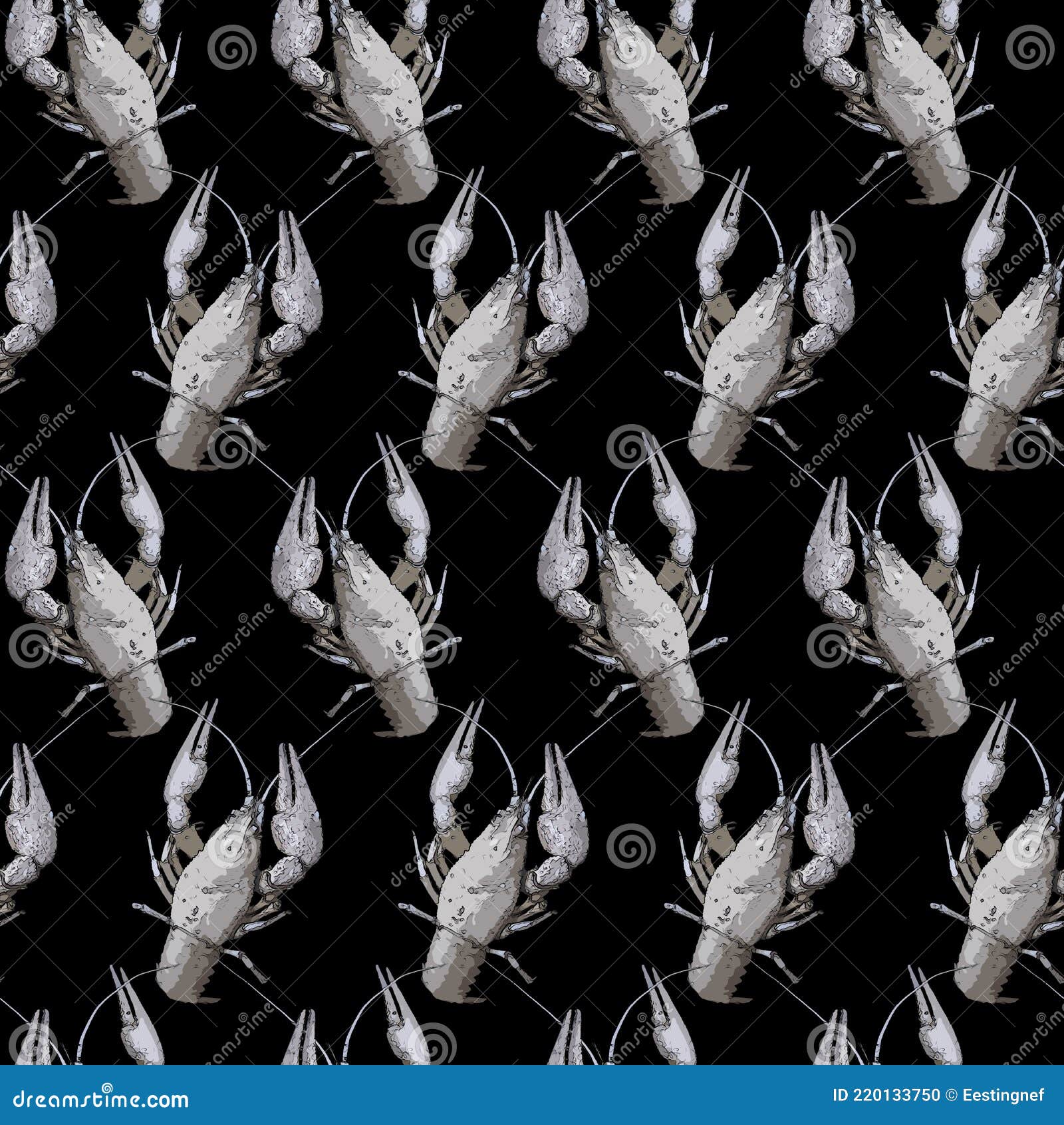 Seamless Pattern with Crayfish on Black Background. Endless Crawfish ...