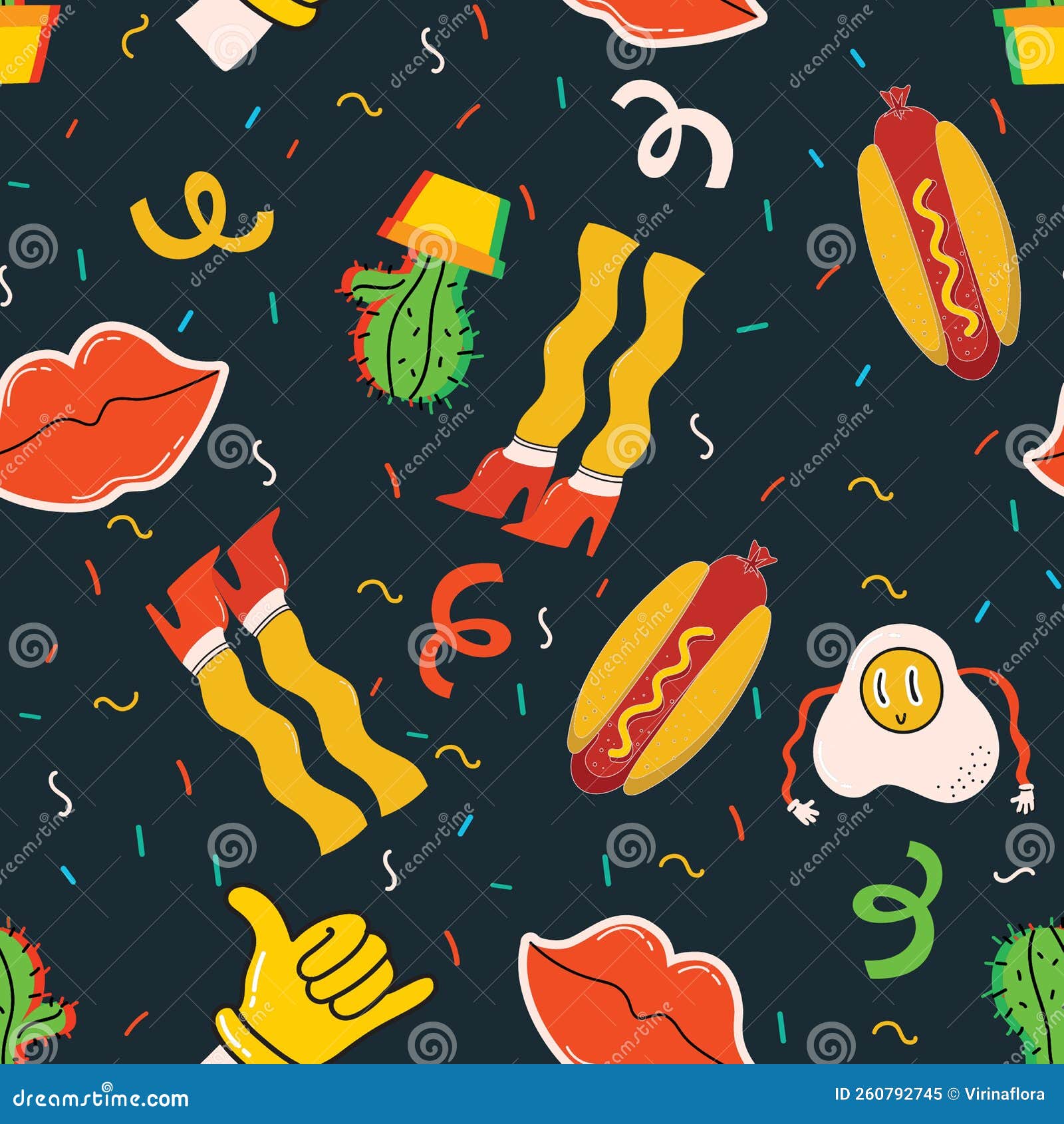 Seamless Pattern with Crazy Comic Faces, Creepy Characters and Colorful ...