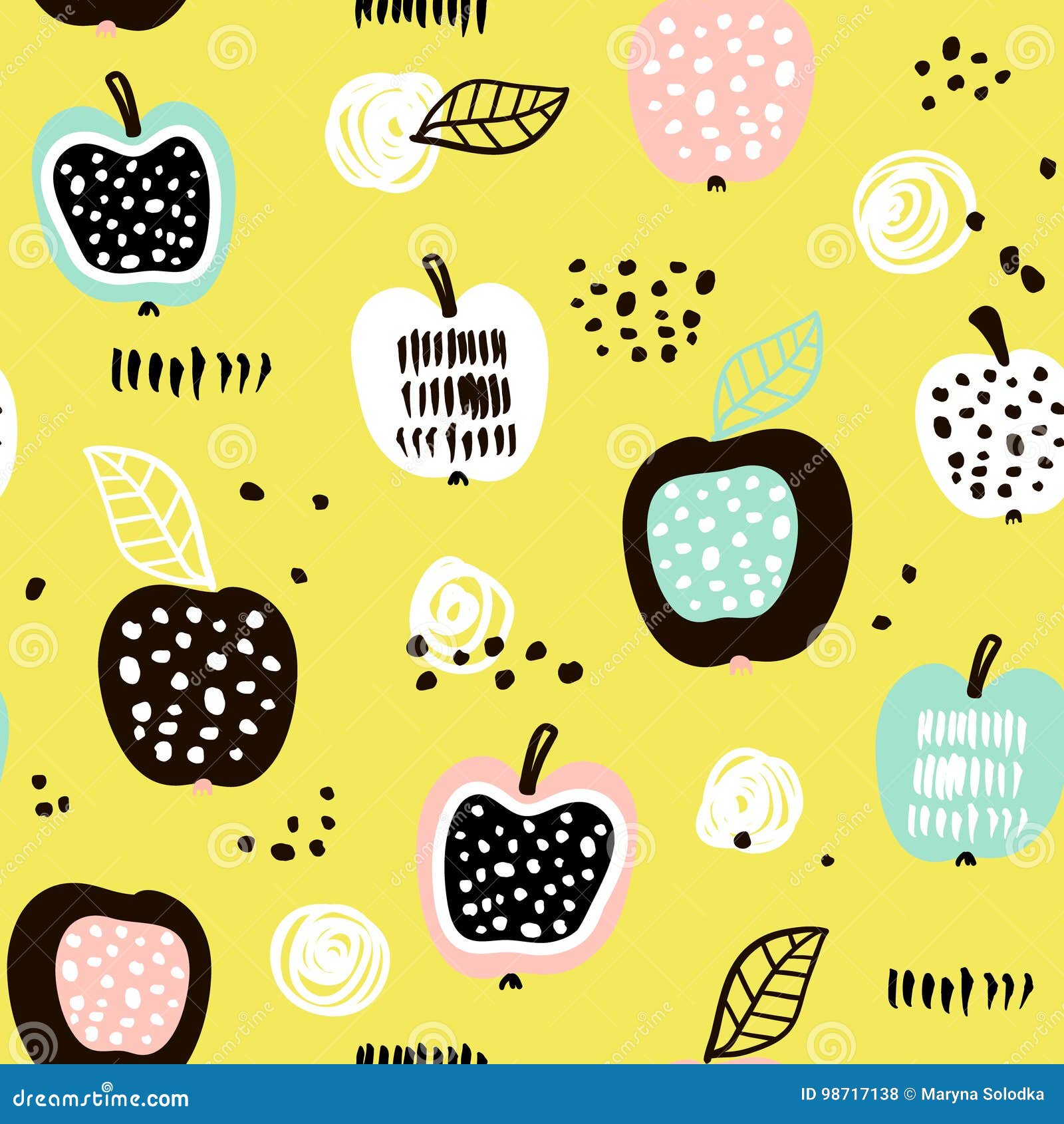 Seamless Pattern with Creative Modern Fruits. Hand Drawn Trendy ...