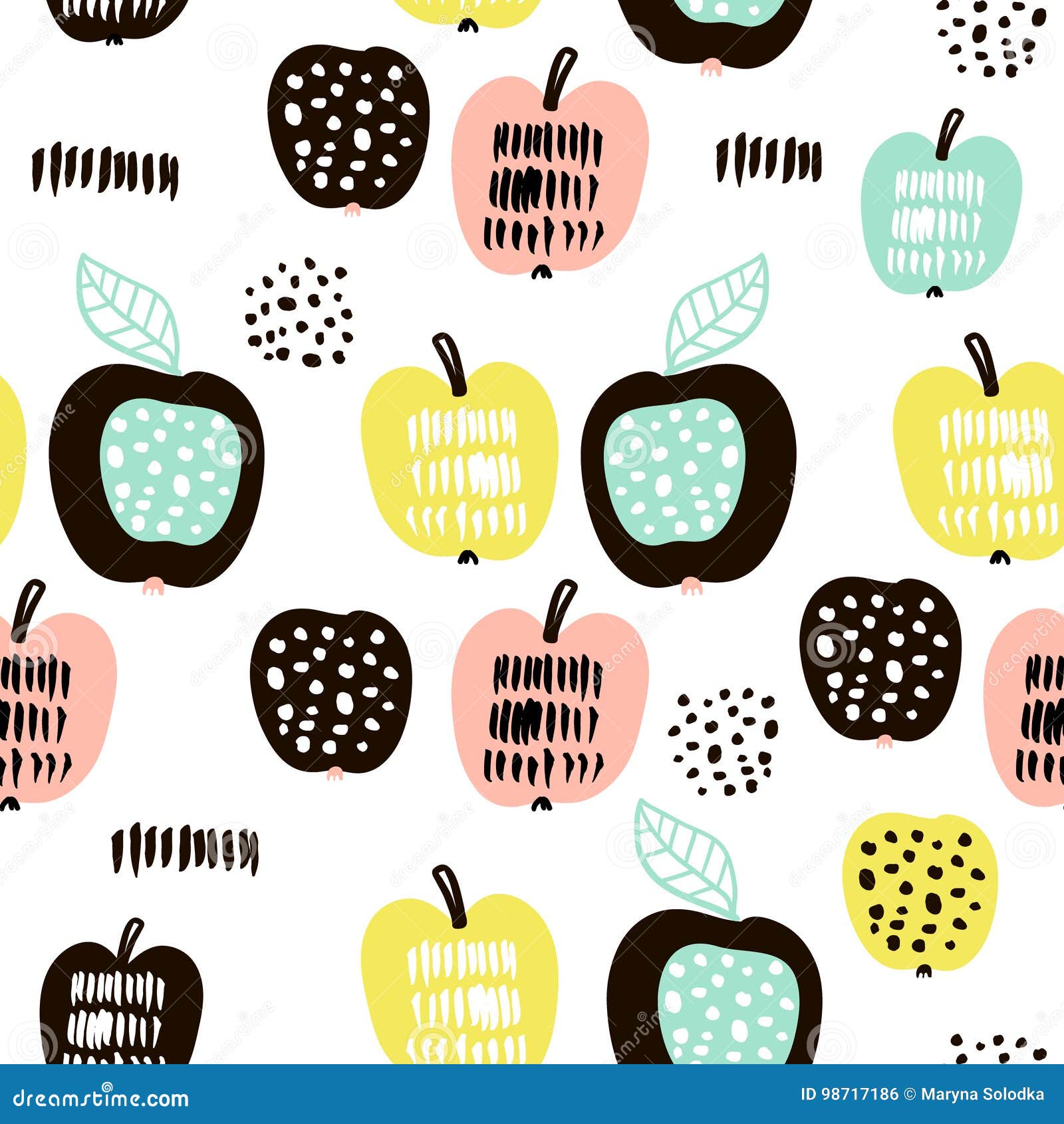 Seamless Pattern with Creative Modern Fruits. Hand Drawn Trendy ...