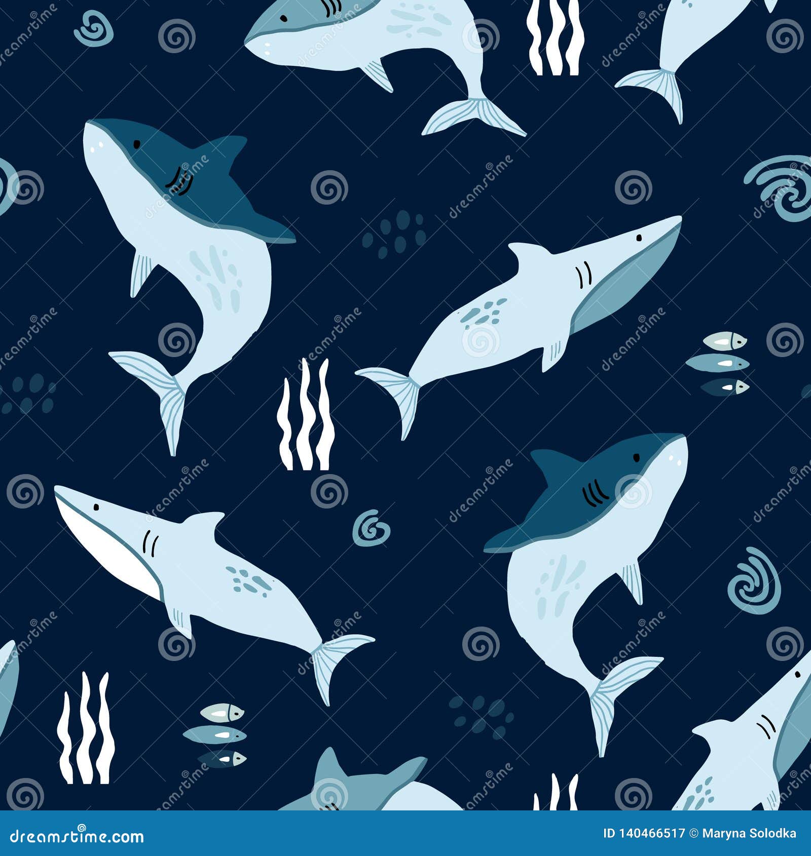 Seamless Pattern with Creative Sharks . Creative Undersea Childish ...