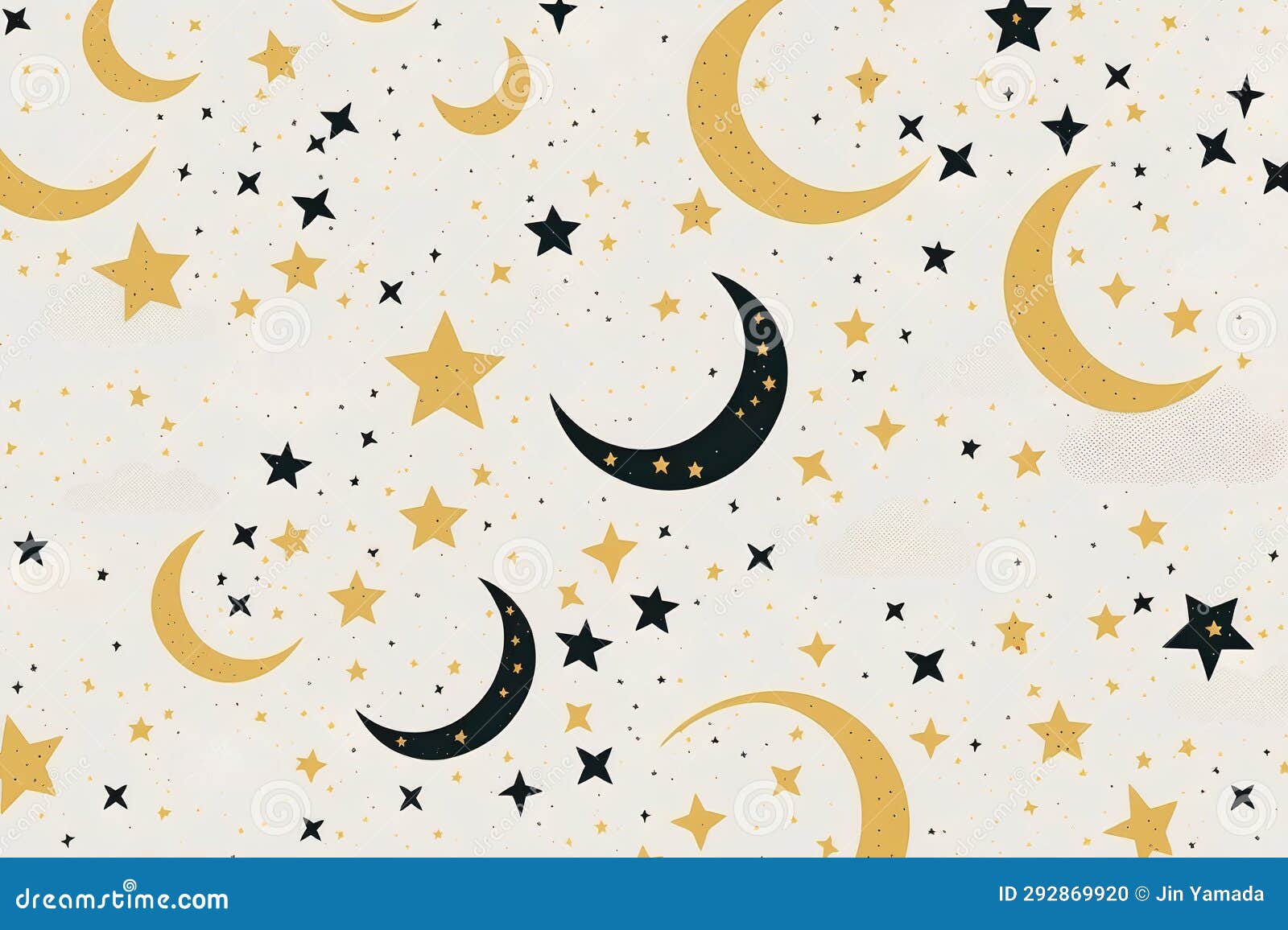 Seamless Pattern with Crescent Moon and Stars. Vector Illustration ...