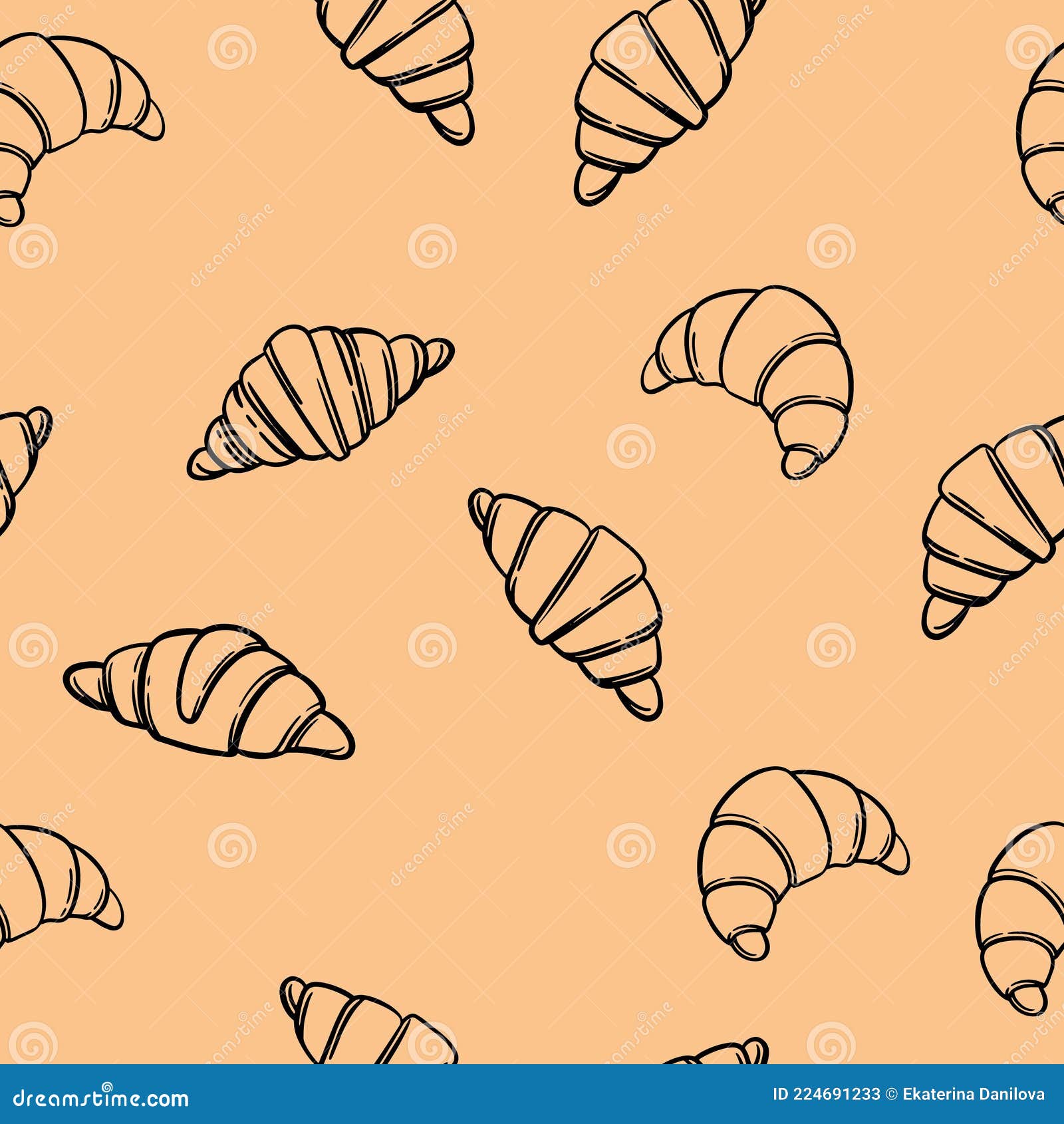 Seamless Pattern with Croissant. Line Drawing. Pattern for Bakery Stock ...