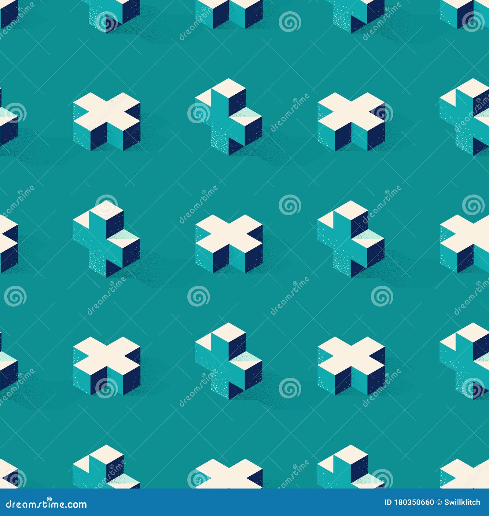 Seamless Pattern with Cross or Plus Shape on Green Background in Modern ...