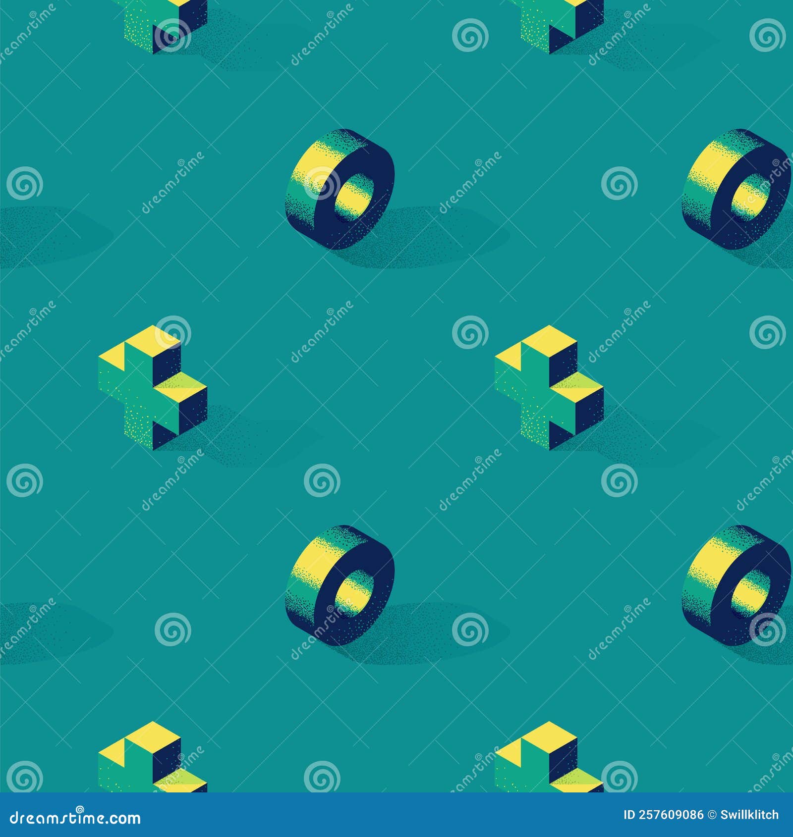 Seamless Pattern with Cross or Plus Shape and Ring on Background in ...
