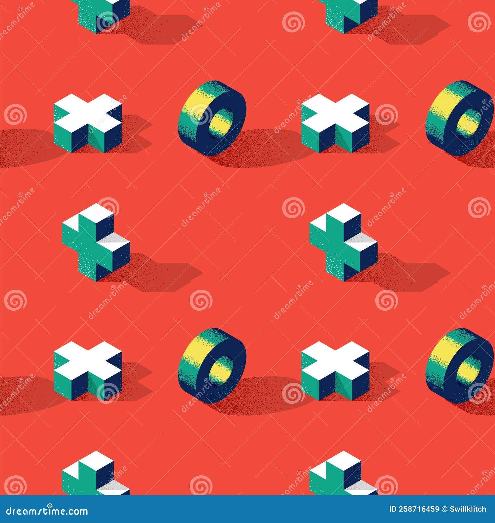 Seamless Pattern with Cross or Plus Shape and Ring on Background in ...