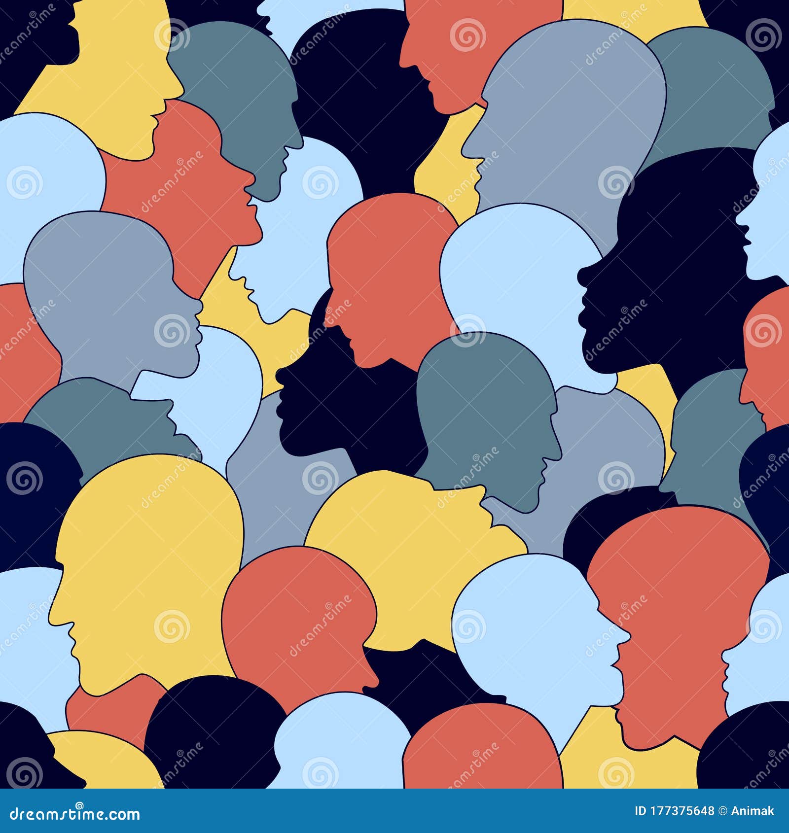 Seamless Profile People Pattern. Male And Female Faces Side Portrait ...