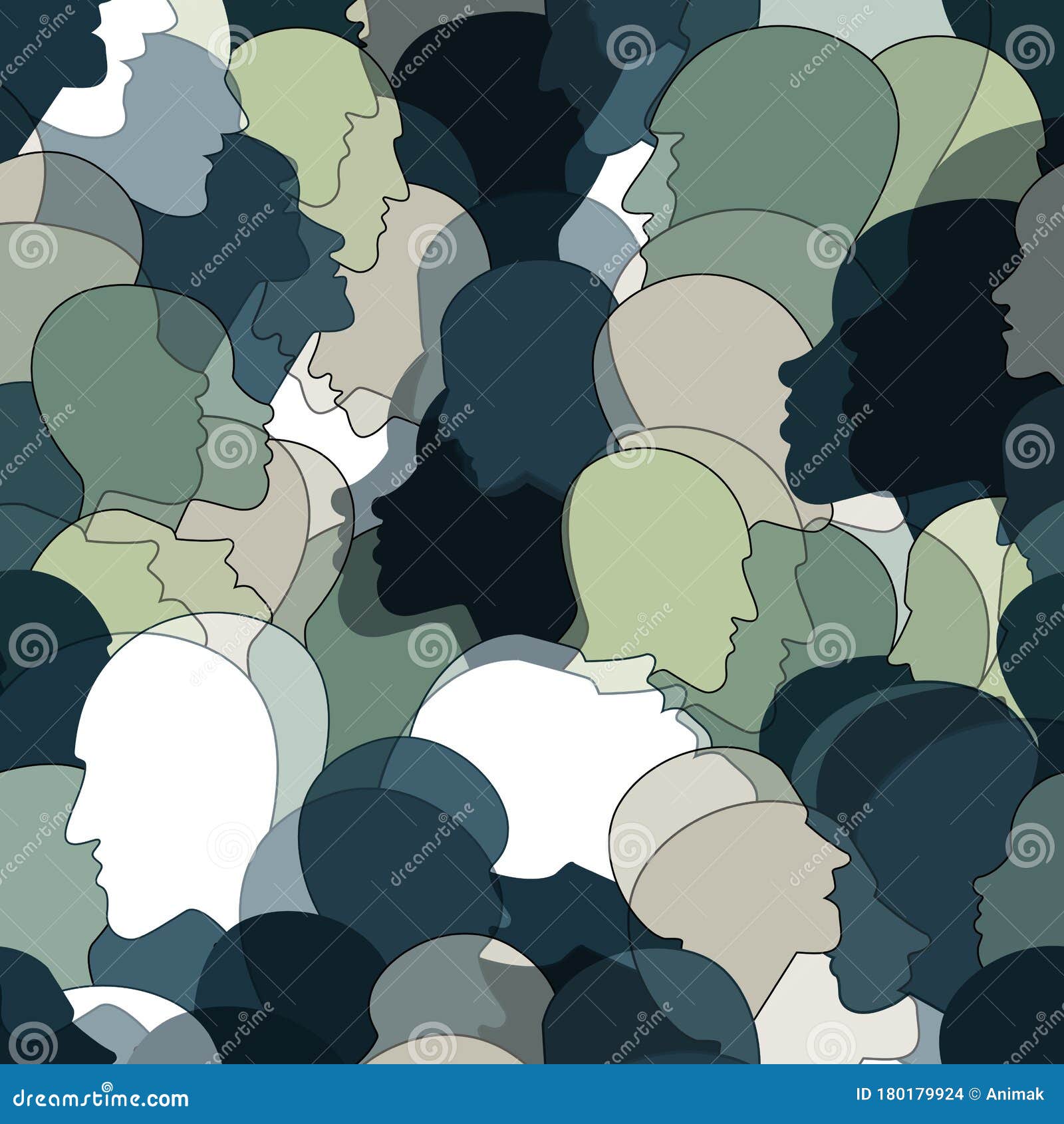 Seamless Pattern Of A Crowd Of Many Different People Profile Heads ...