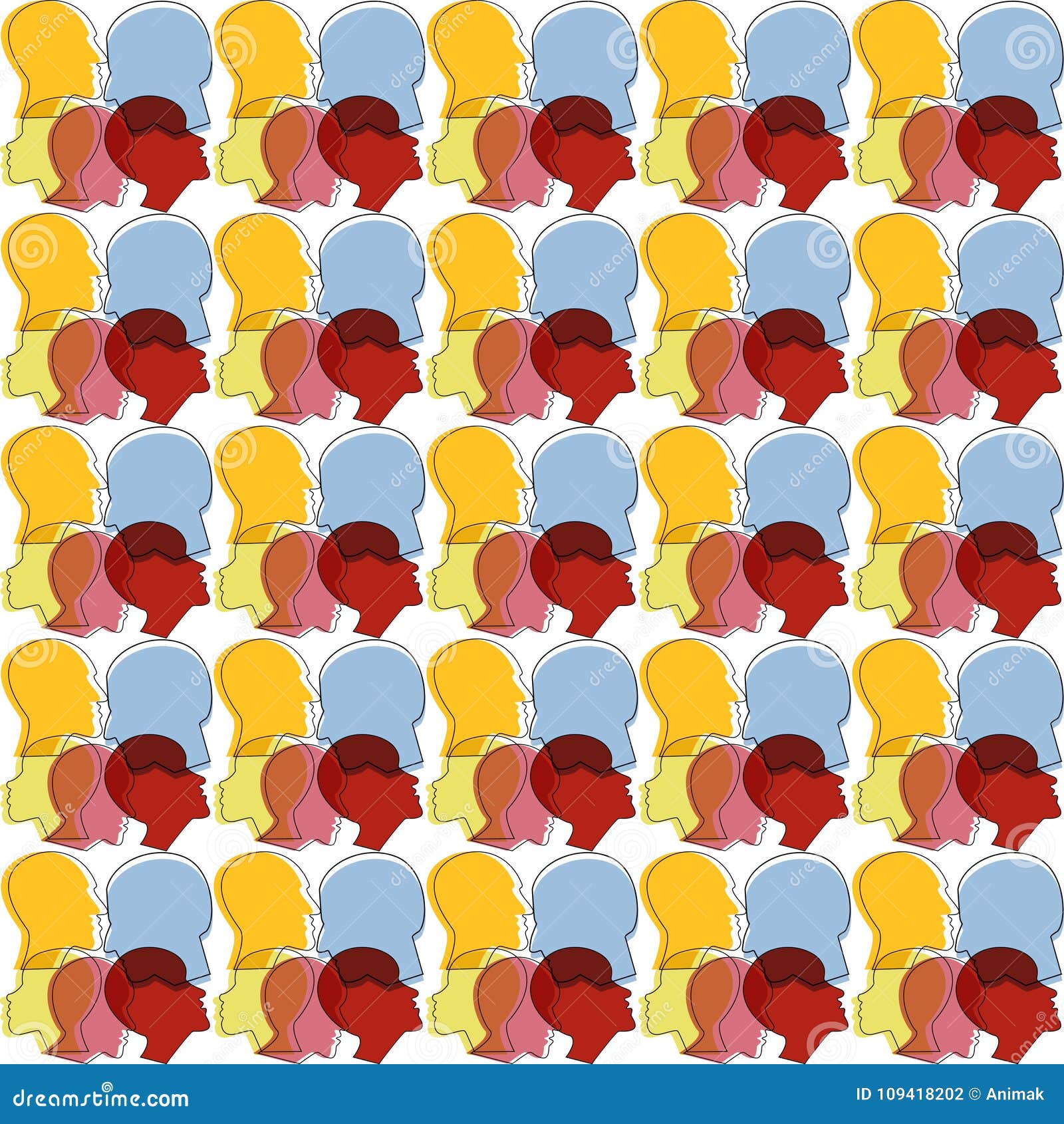 Seamless Pattern of a Crowd of Profile People Heads. Stock Vector ...