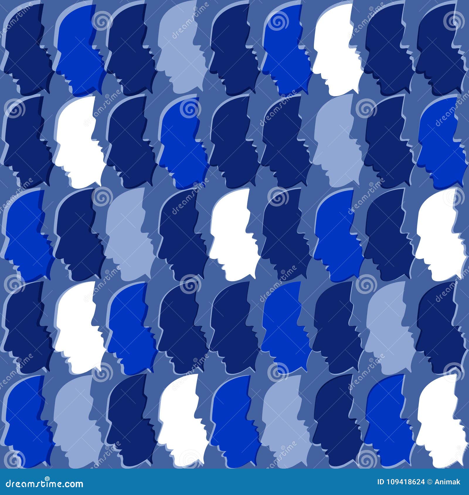 Seamless Pattern of a Crowd of Profile People Heads. Stock Vector ...