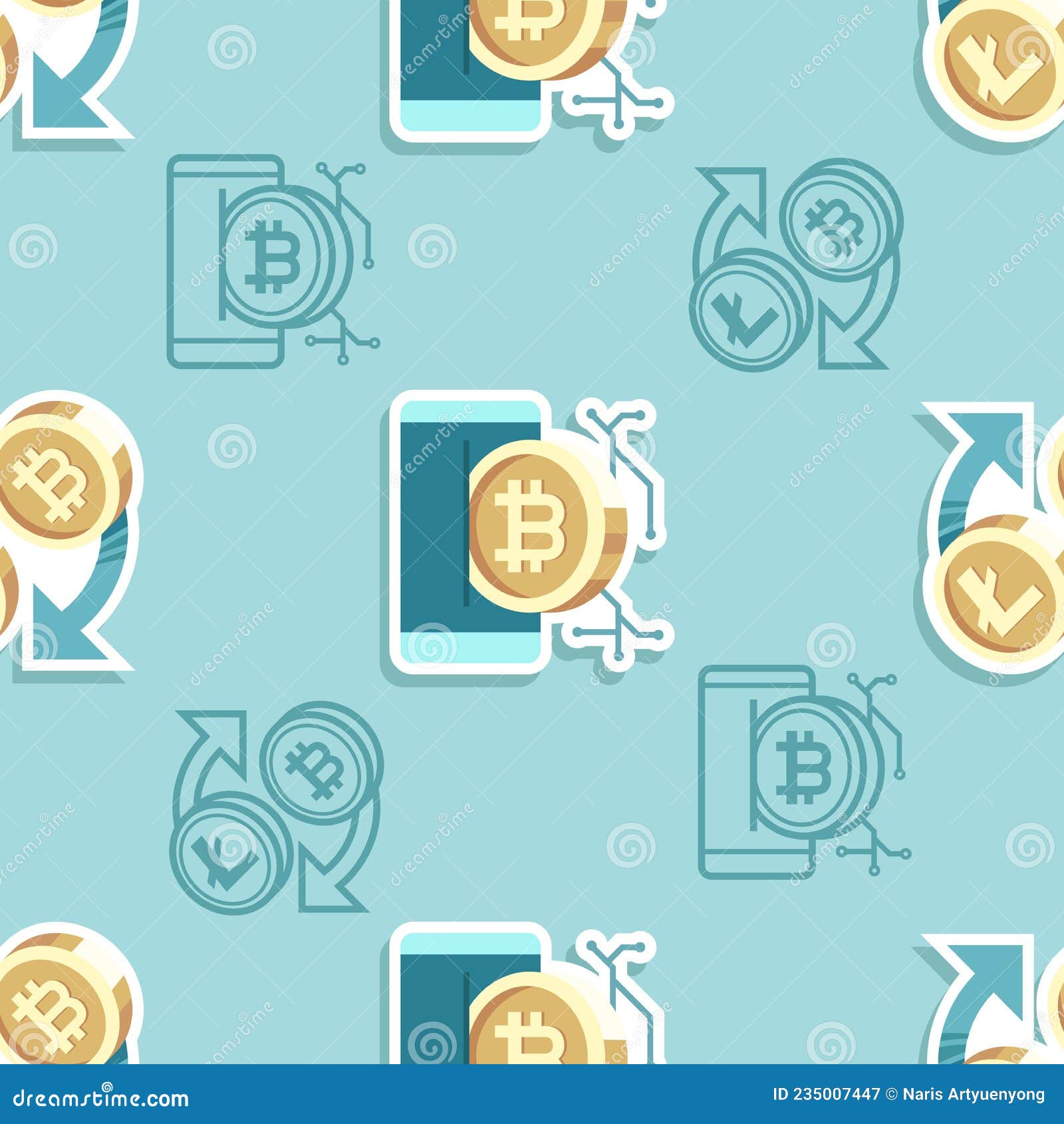 Seamless Pattern Cryptocurrency Cartoon Stock Vector - Illustration of ...