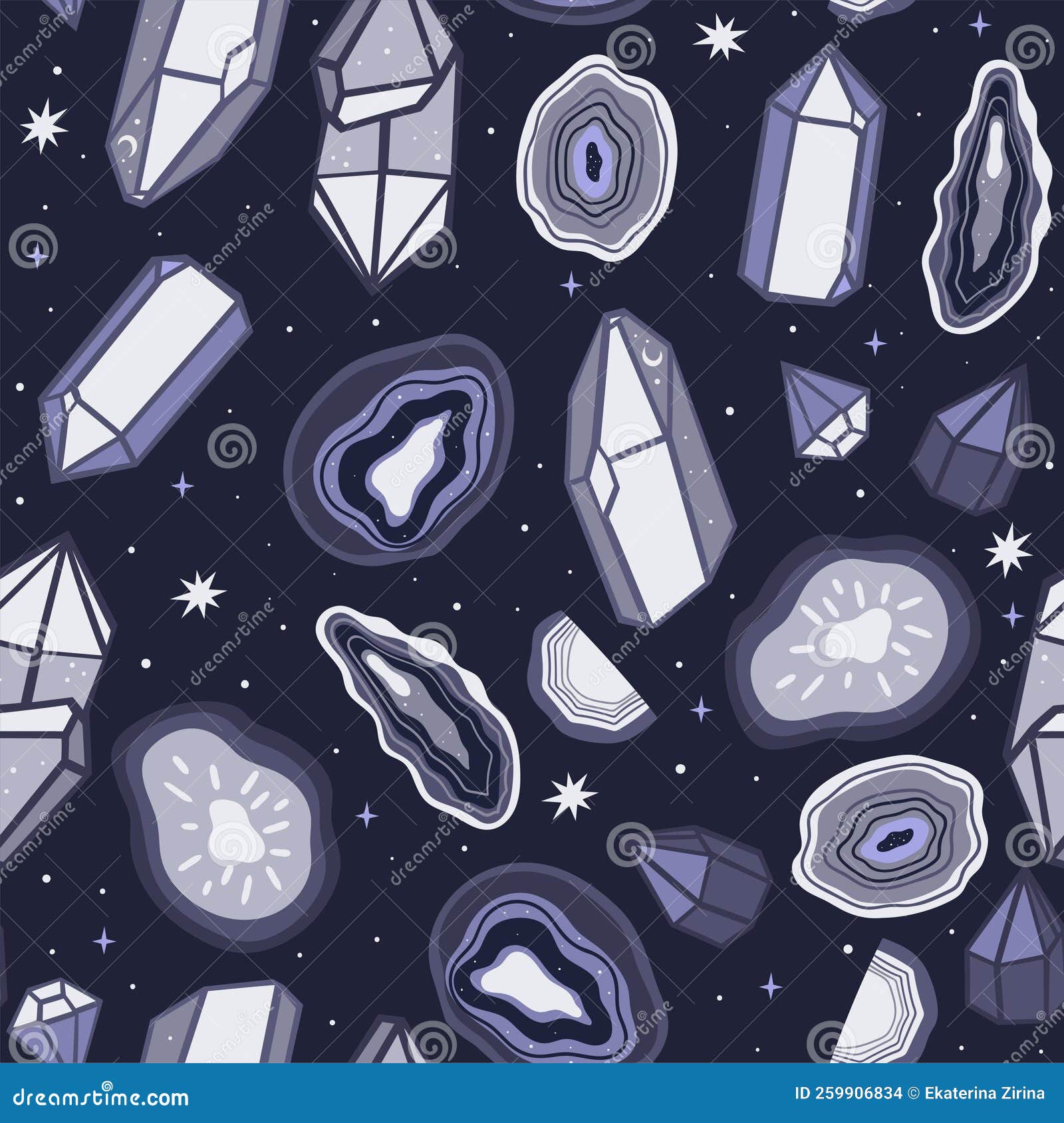 Seamless Pattern with Crystals in Purple Colors. Vector Graphics Stock ...