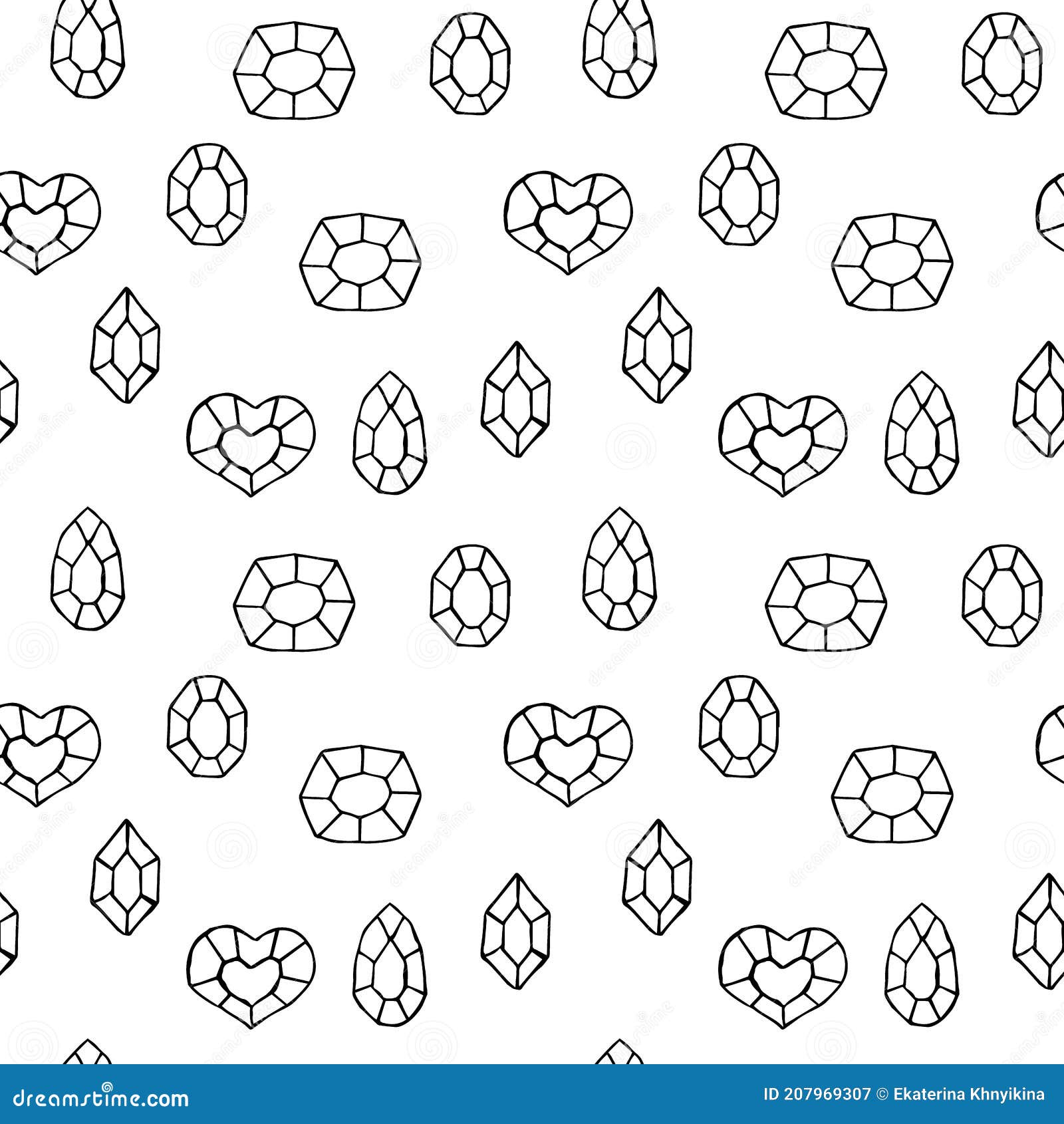 Seamless Pattern Crystals, Vector Illustration, Hand Drawing Stock ...