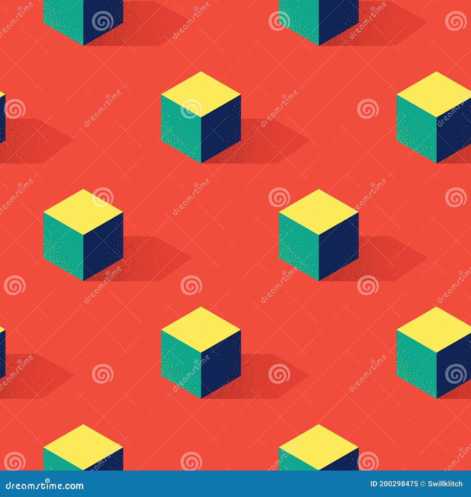 Seamless Pattern with Cube or Box Shape on Red Background in Modern ...