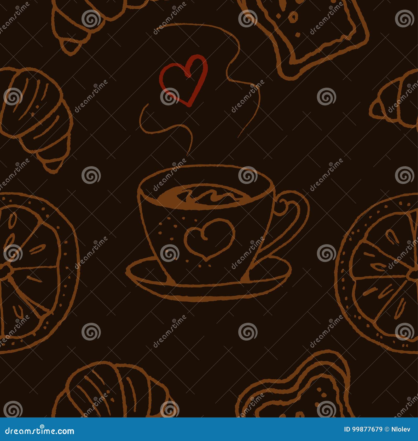 Seamless Pattern. Cup of Coffee or Tea. Bakery Products Stock Vector ...