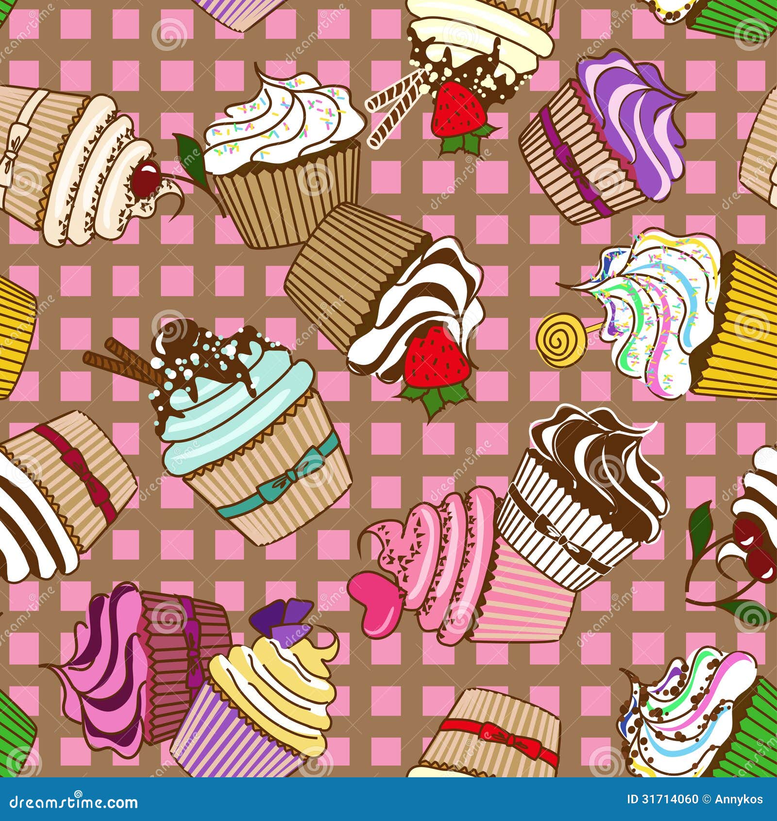 Seamless Pattern of Cupcakes Stock Vector - Illustration of berry ...
