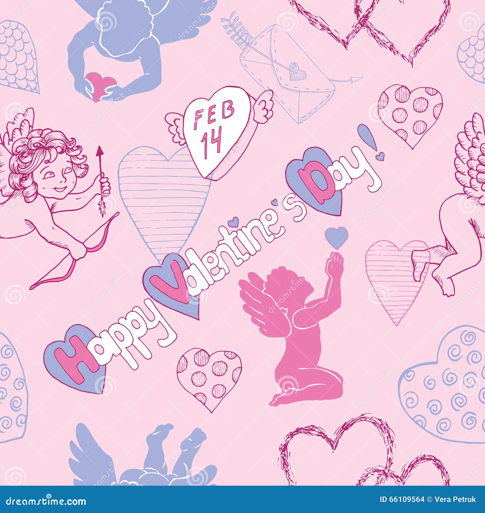 Seamless Pattern with Cupids and Love Symbols Stock Vector ...