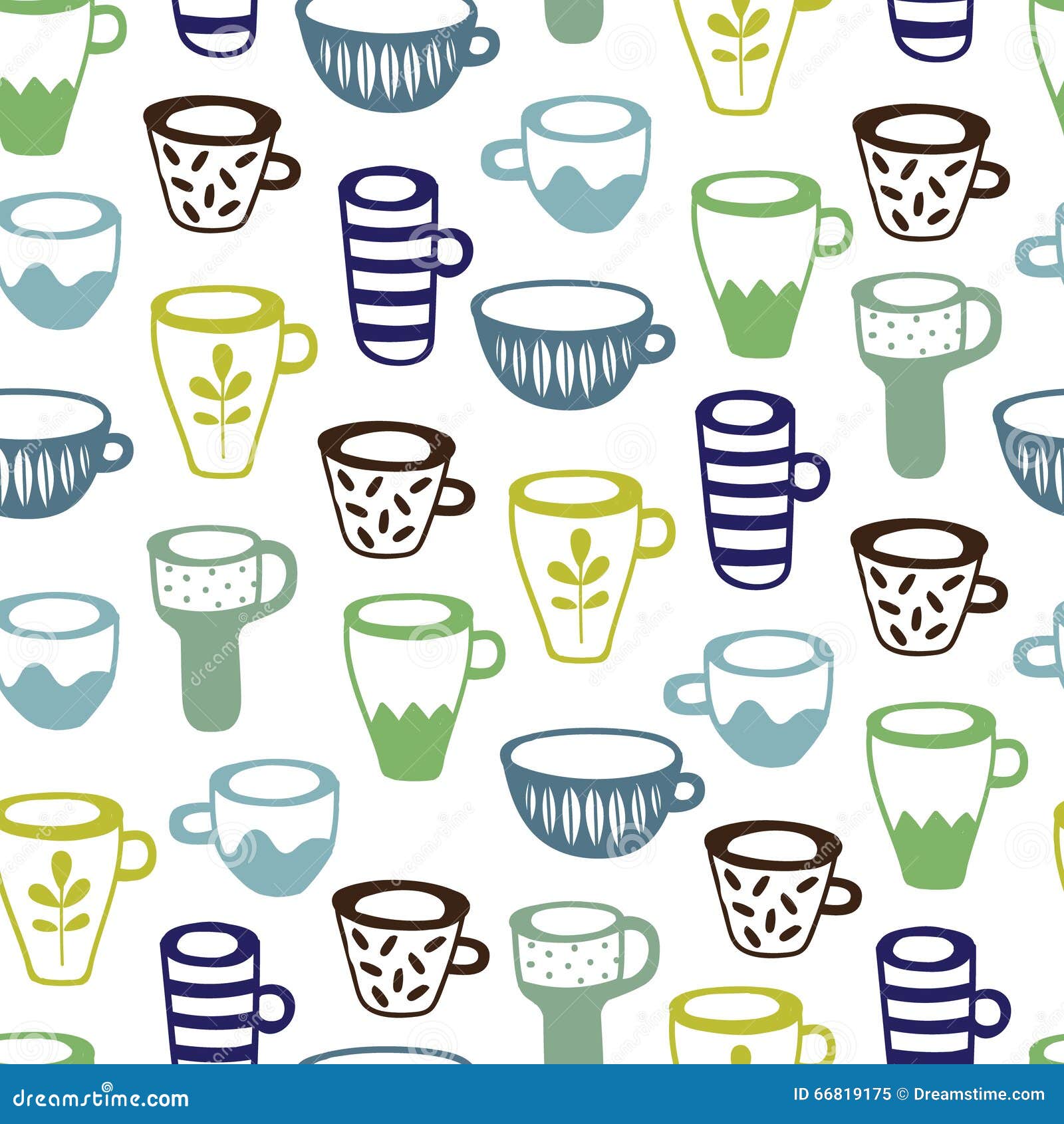 Seamless pattern with cups stock vector. Illustration of home - 66819175