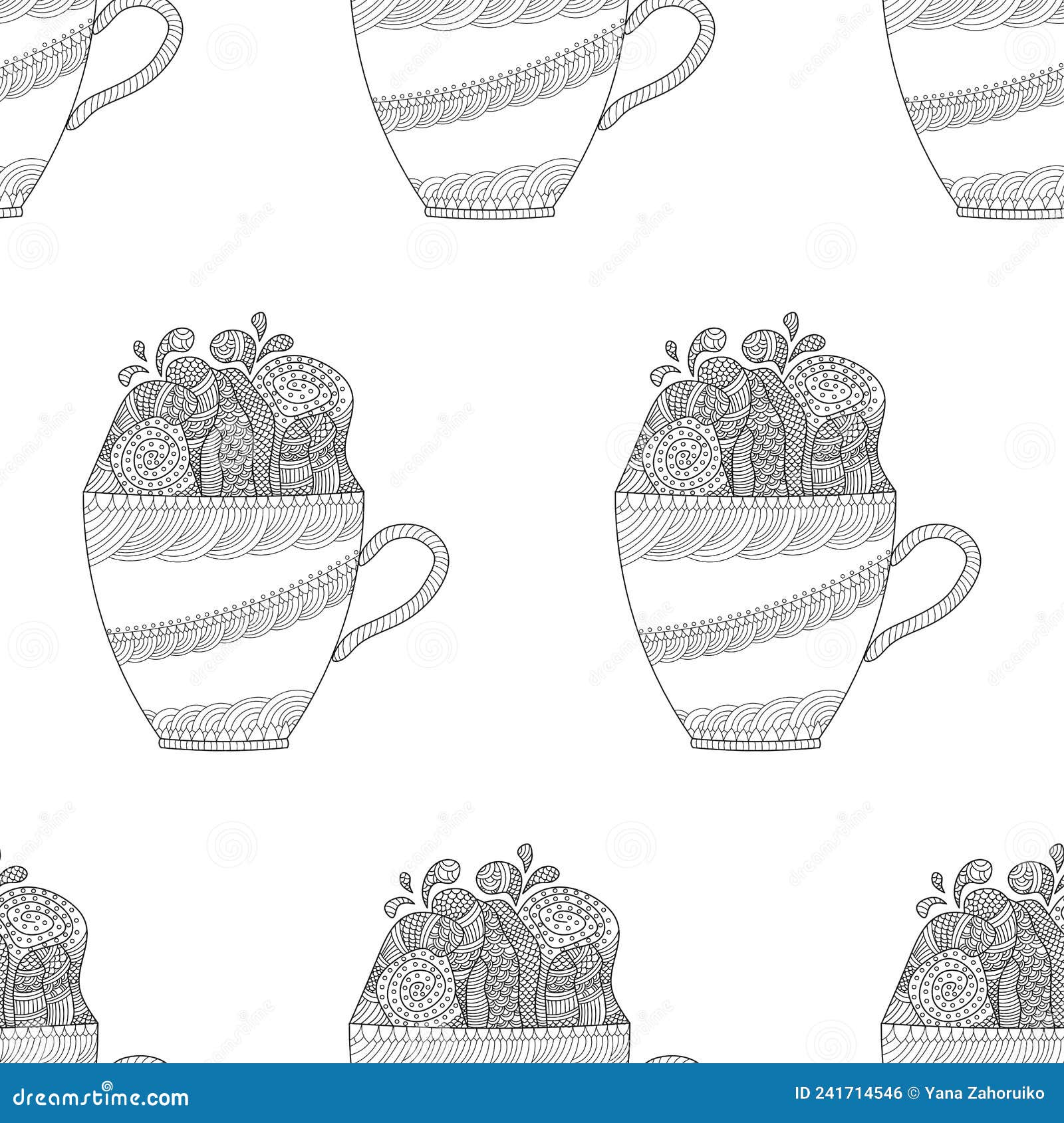 Seamless Pattern with Cups. Background with Hand Drawn Mugs Stock ...