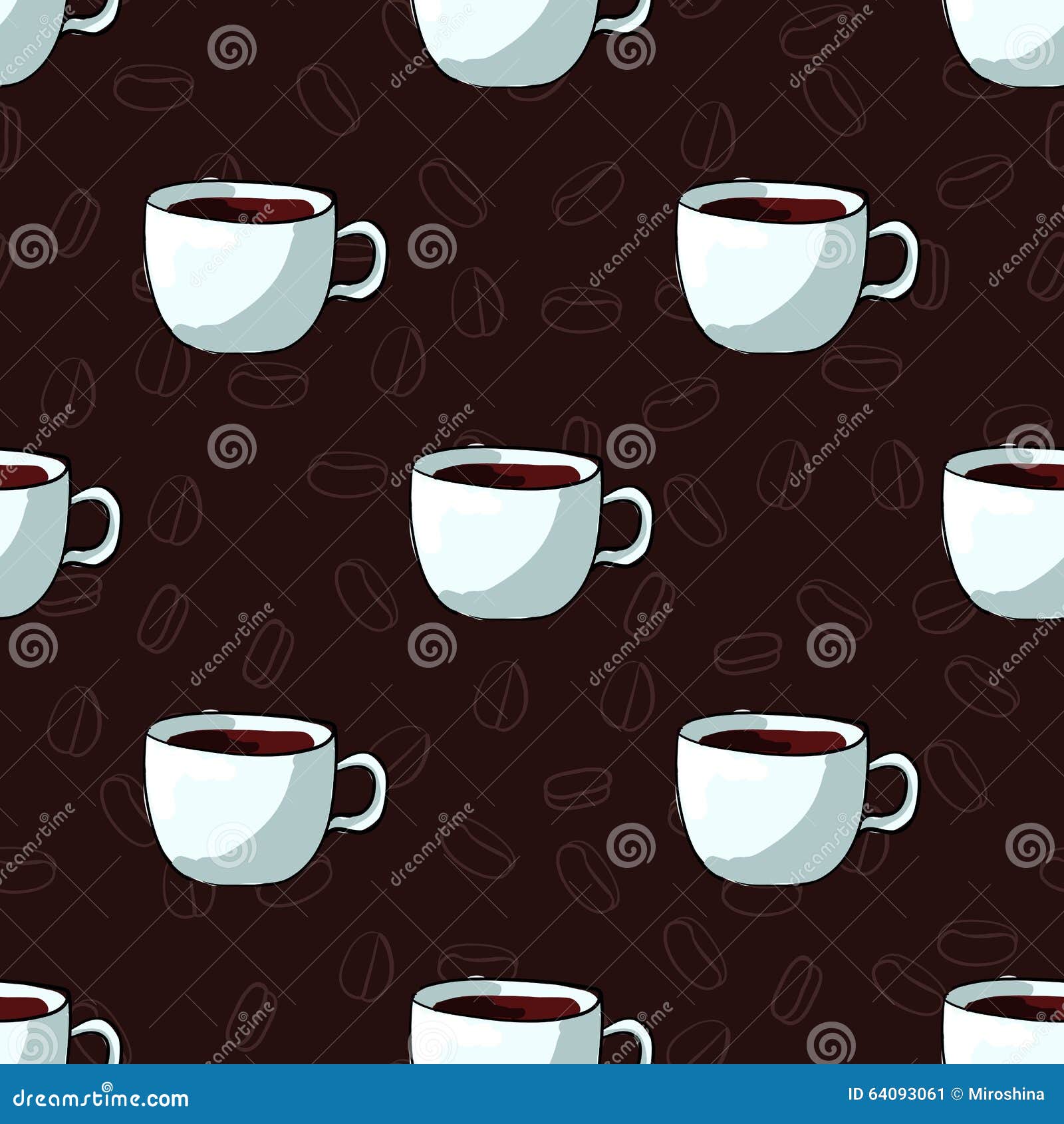 Seamless Pattern of Cups, Hand-draw Style. Stock Vector - Illustration ...