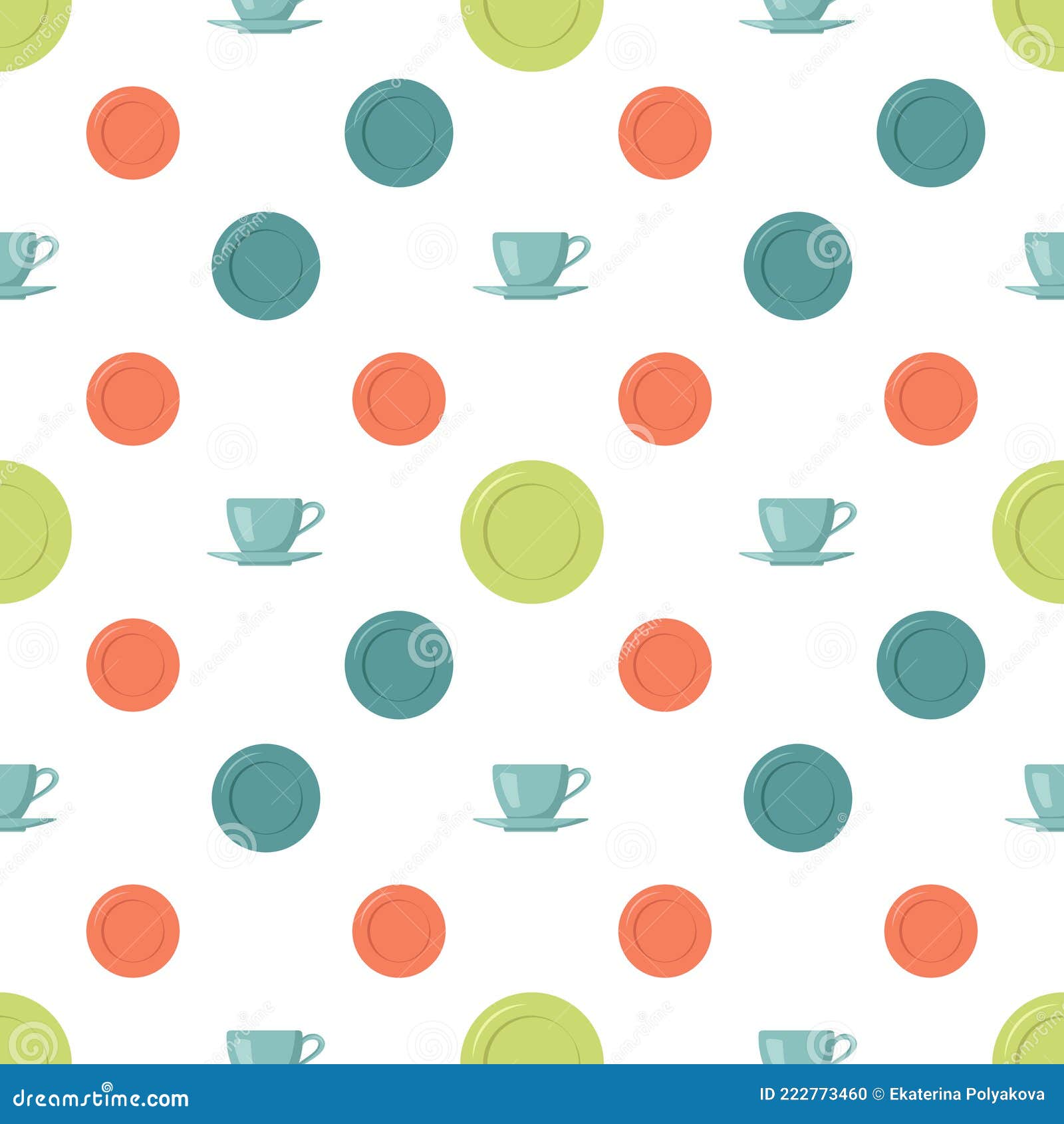 Seamless Pattern with Cups, Saucers and Plates Stock Vector ...