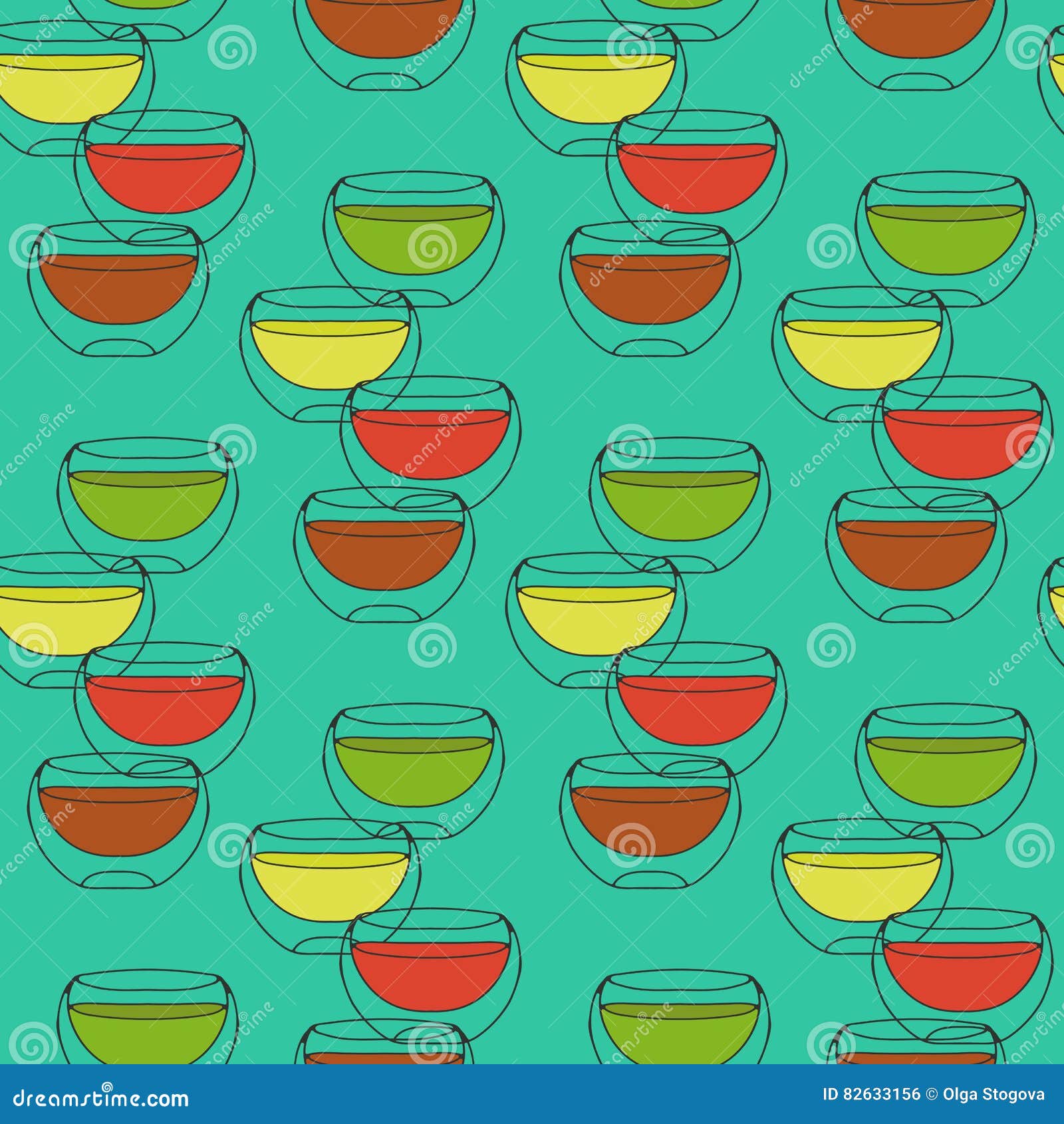 Seamless Pattern with Cups of Tea Glass Double Walled on a Turquoise ...