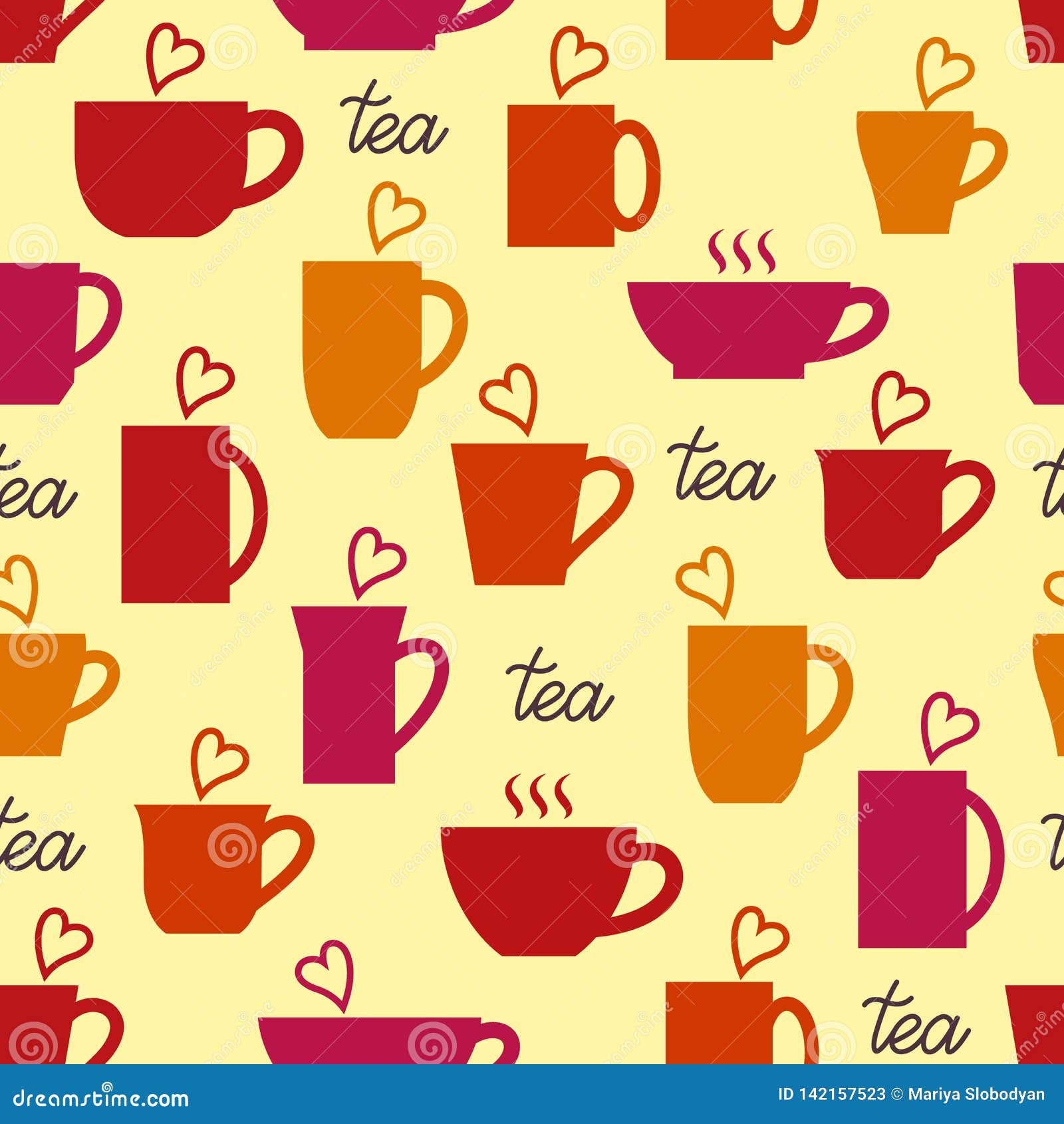 Seamless Pattern. Cups of Tea with Hearts Stock Illustration ...