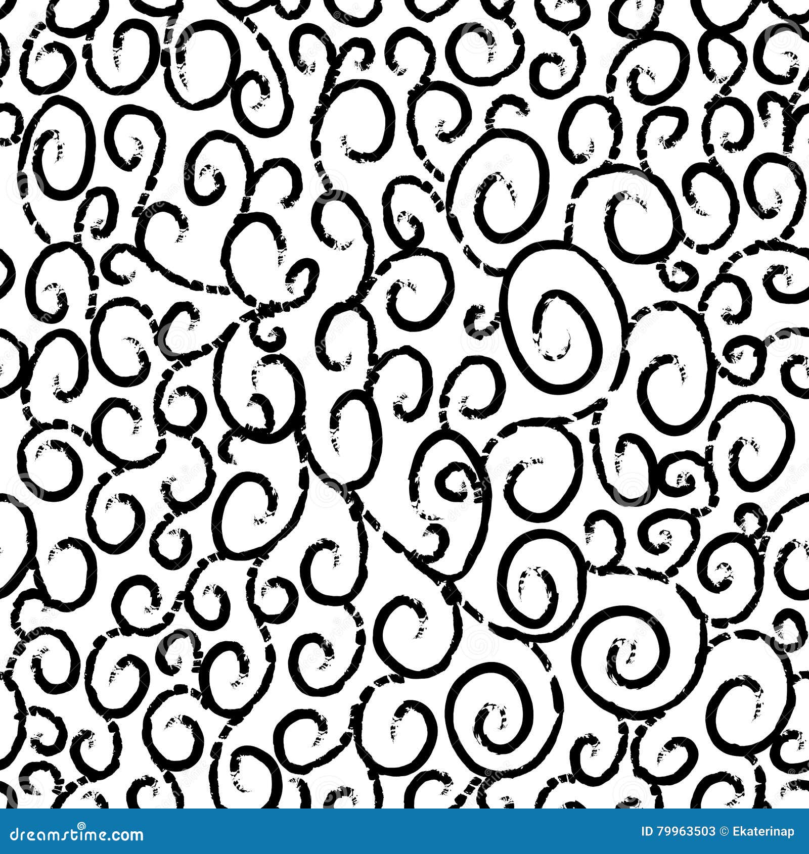 Seamless Pattern with Curls Black Line on a White Background. Vector ...