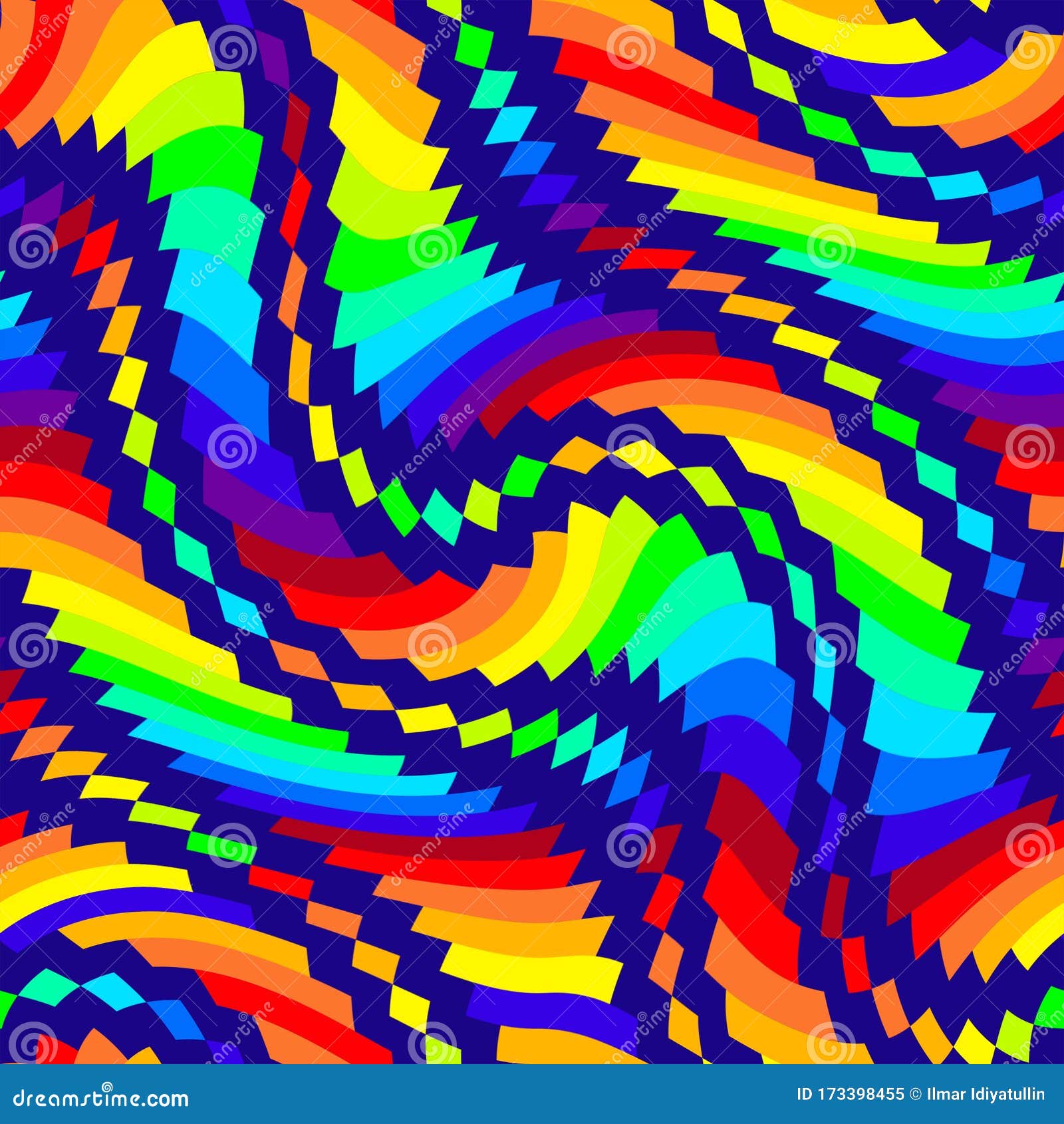 Seamless Pattern of Curved Geometric Shapes in Rainbow Colors Stock ...