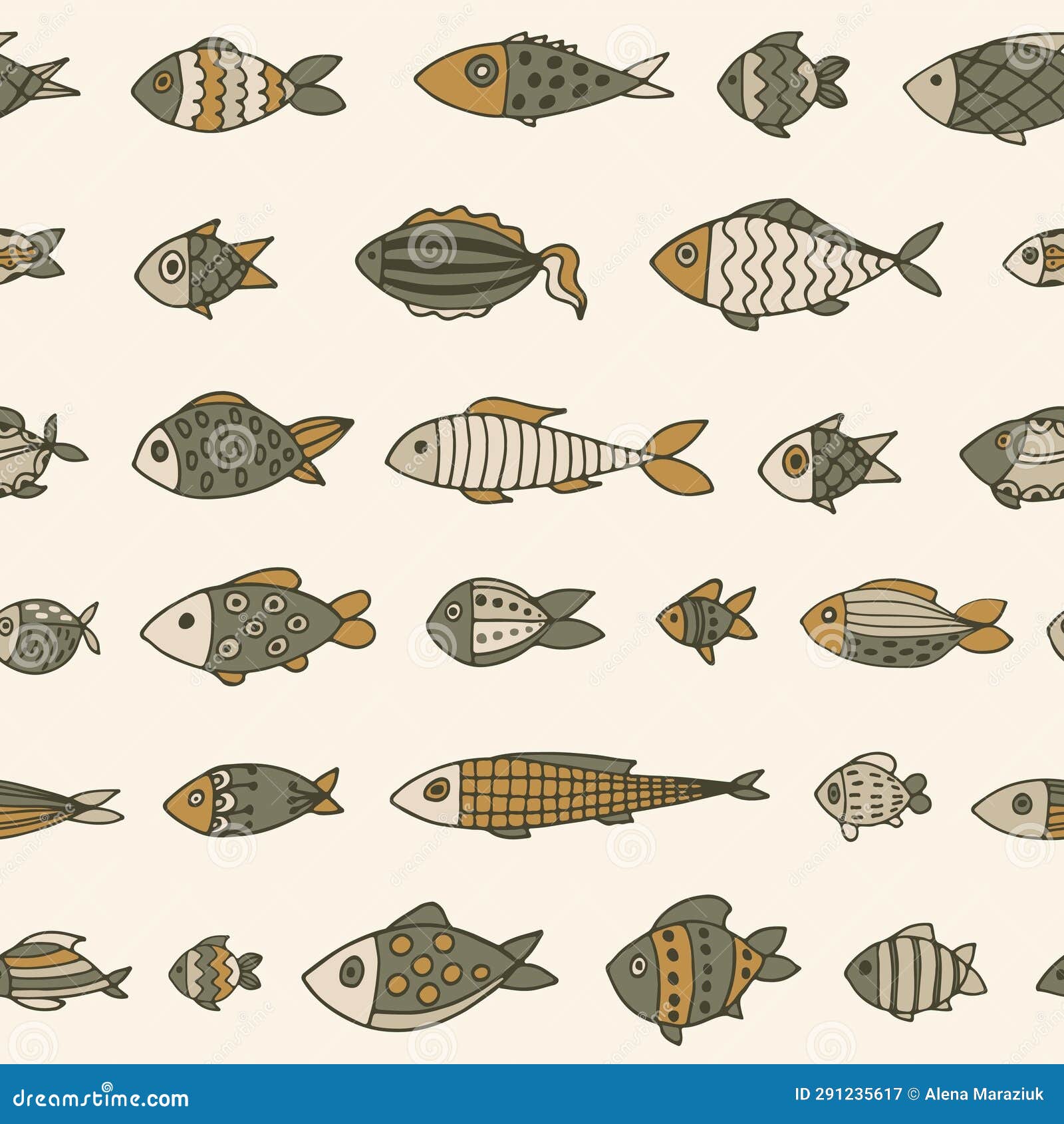 Seamless Pattern of Cute Abstract Fish on Light Background. Pattern of ...