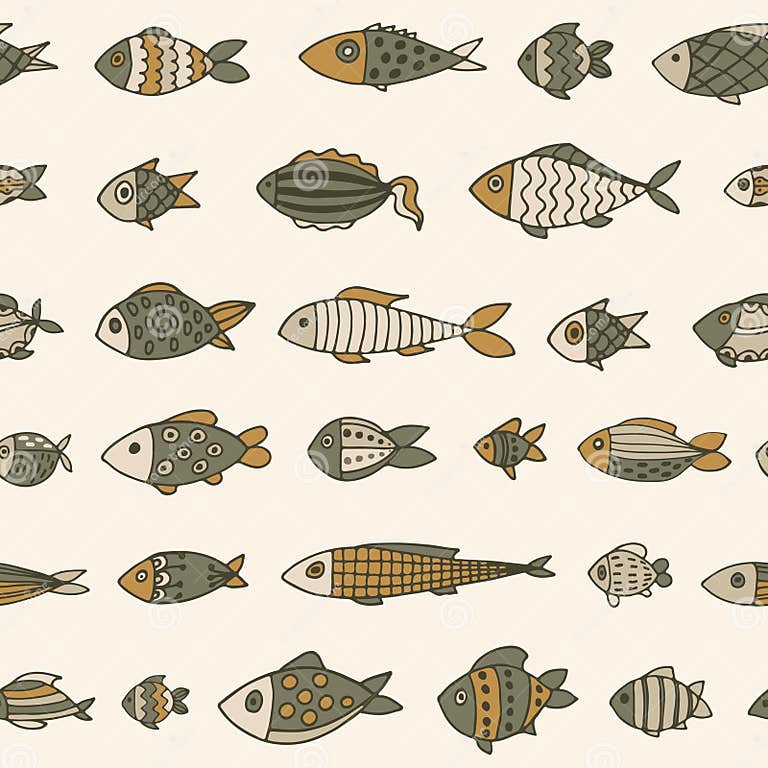 Seamless Pattern of Cute Abstract Fish on Light Background. Pattern of ...
