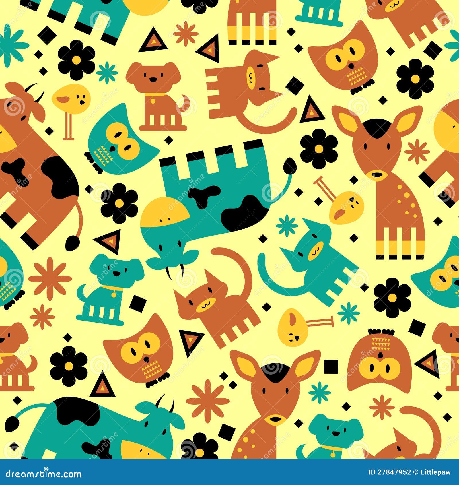 Seamless Pattern with Cute Animals Stock Vector - Illustration of ...