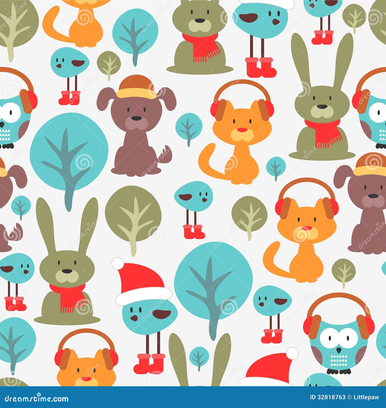 Seamless Pattern with Cute Animals Stock Vector - Illustration of ...