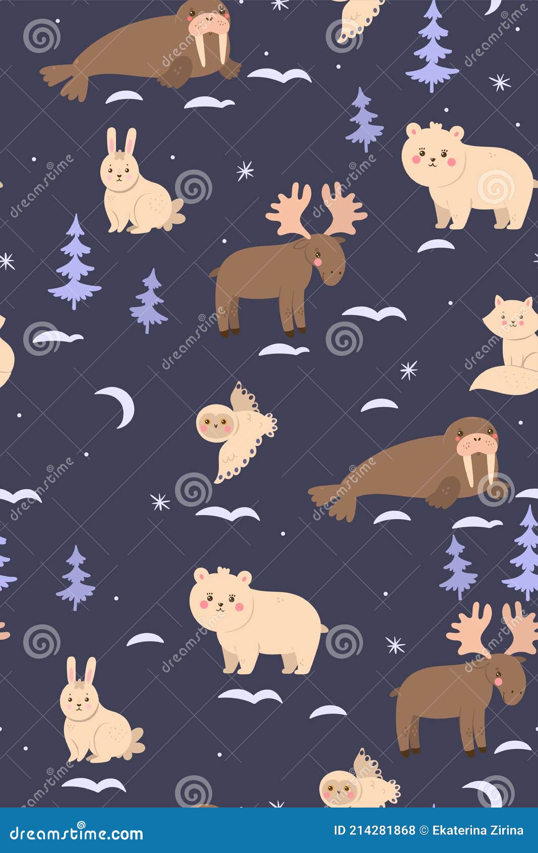 Seamless Pattern with Cute Arctic Animals. Vector Graphics Stock Vector ...
