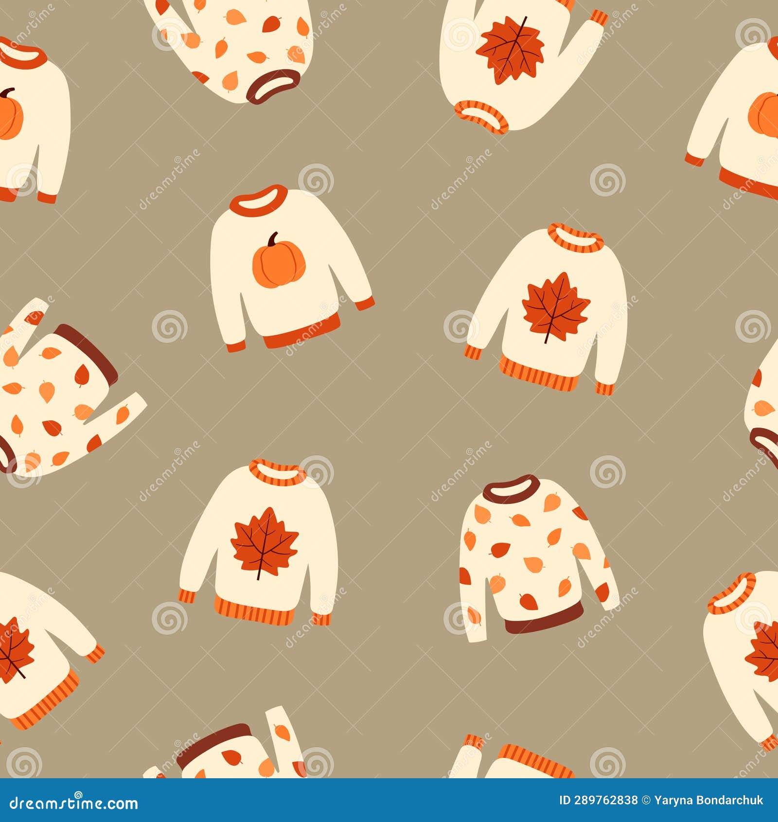 Seamless Pattern with Cute Autumn Sweaters. Pullovers with Leaves and ...