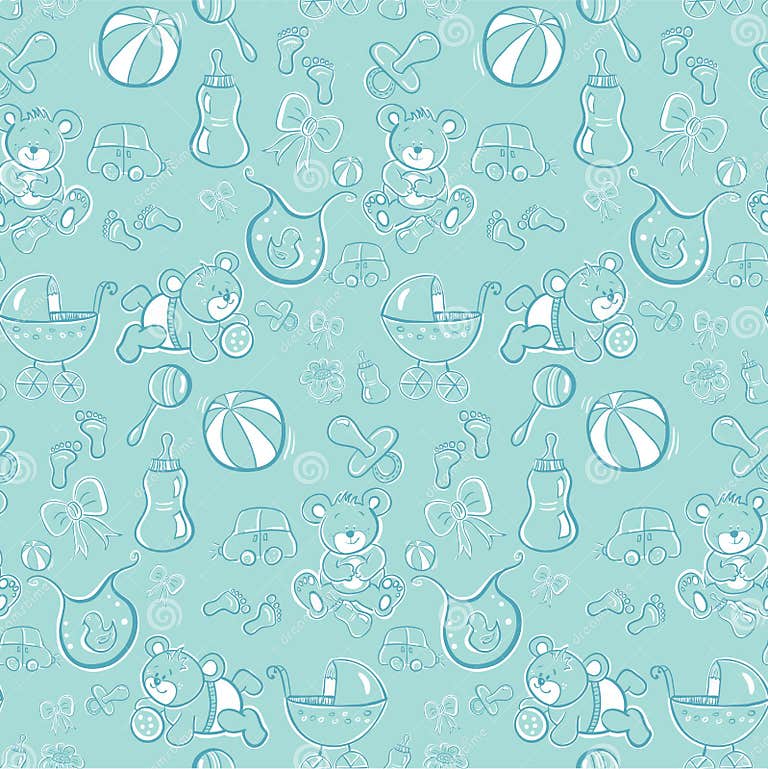 Seamless Pattern - Cute Baby Blue Items Stock Illustration ...