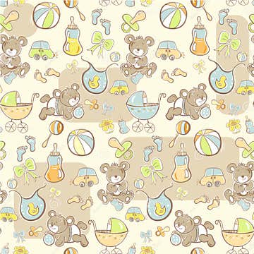 Seamless Pattern - Cute Baby Boy Items Stock Illustration ...