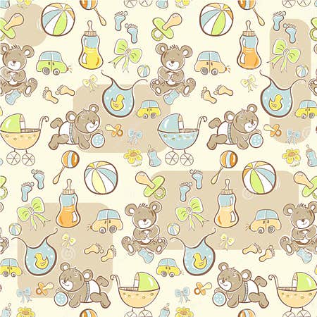 Seamless Pattern - Cute Baby Boy Items Stock Illustration ...