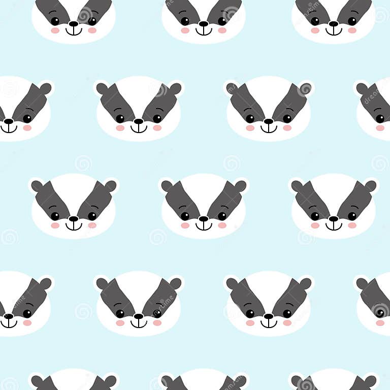 Seamless Pattern with Cute Badgers on Blue Background Stock ...