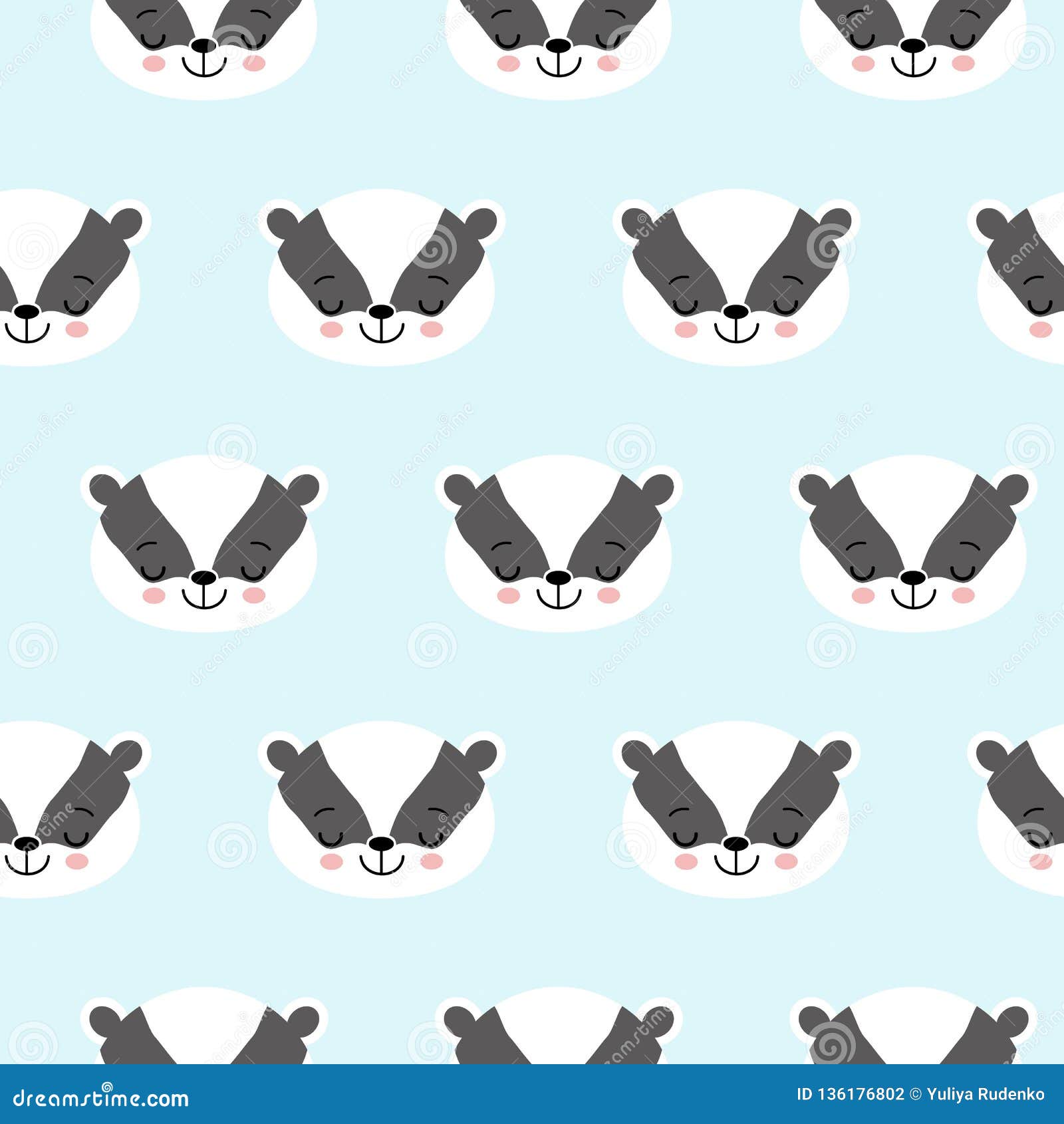 Seamless Pattern with Cute Badgers on Blue Background. Stock Vector ...